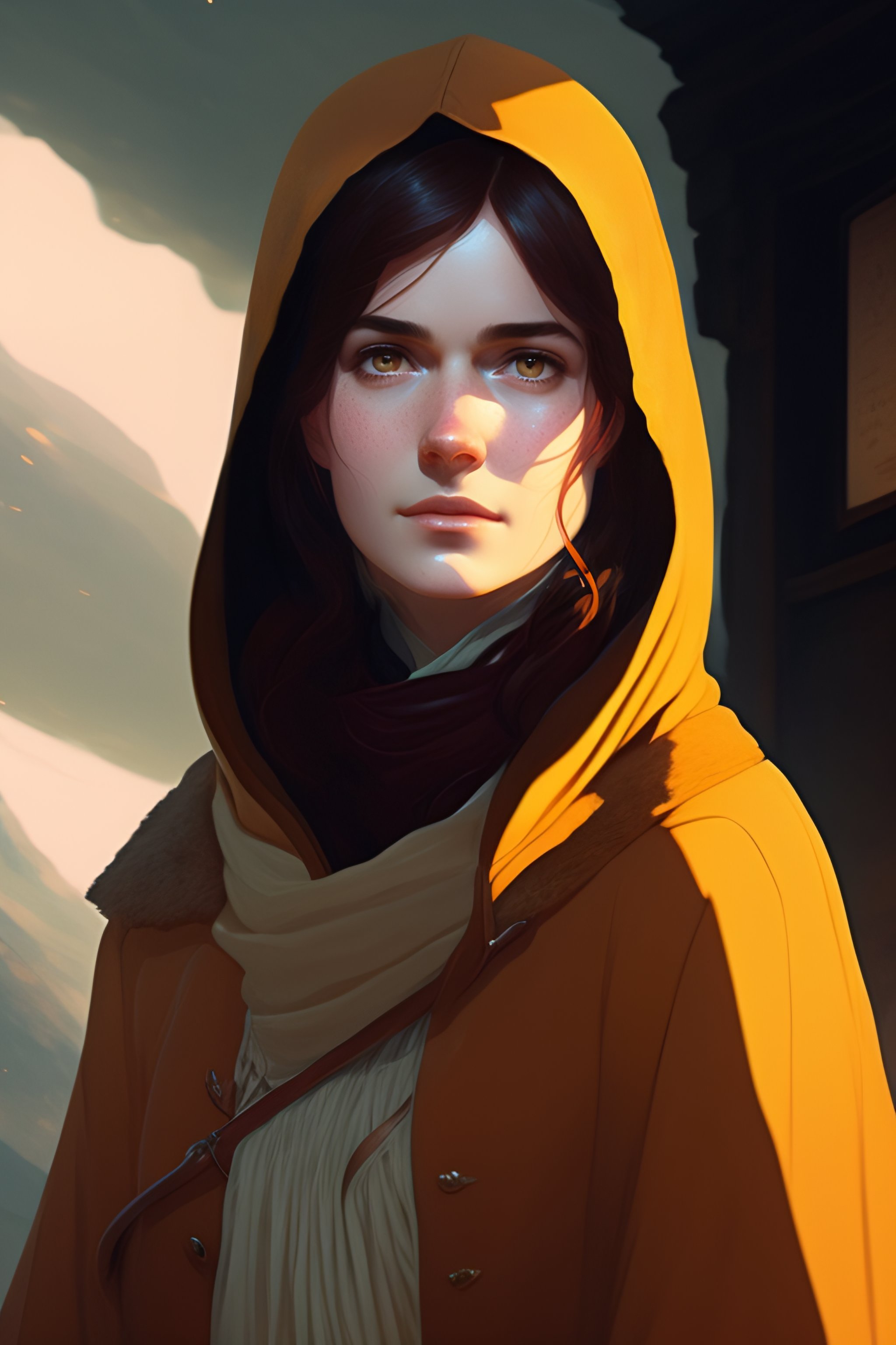 Lexica - (((((freckles))))) wearing a hood Victorian reporter writing ...