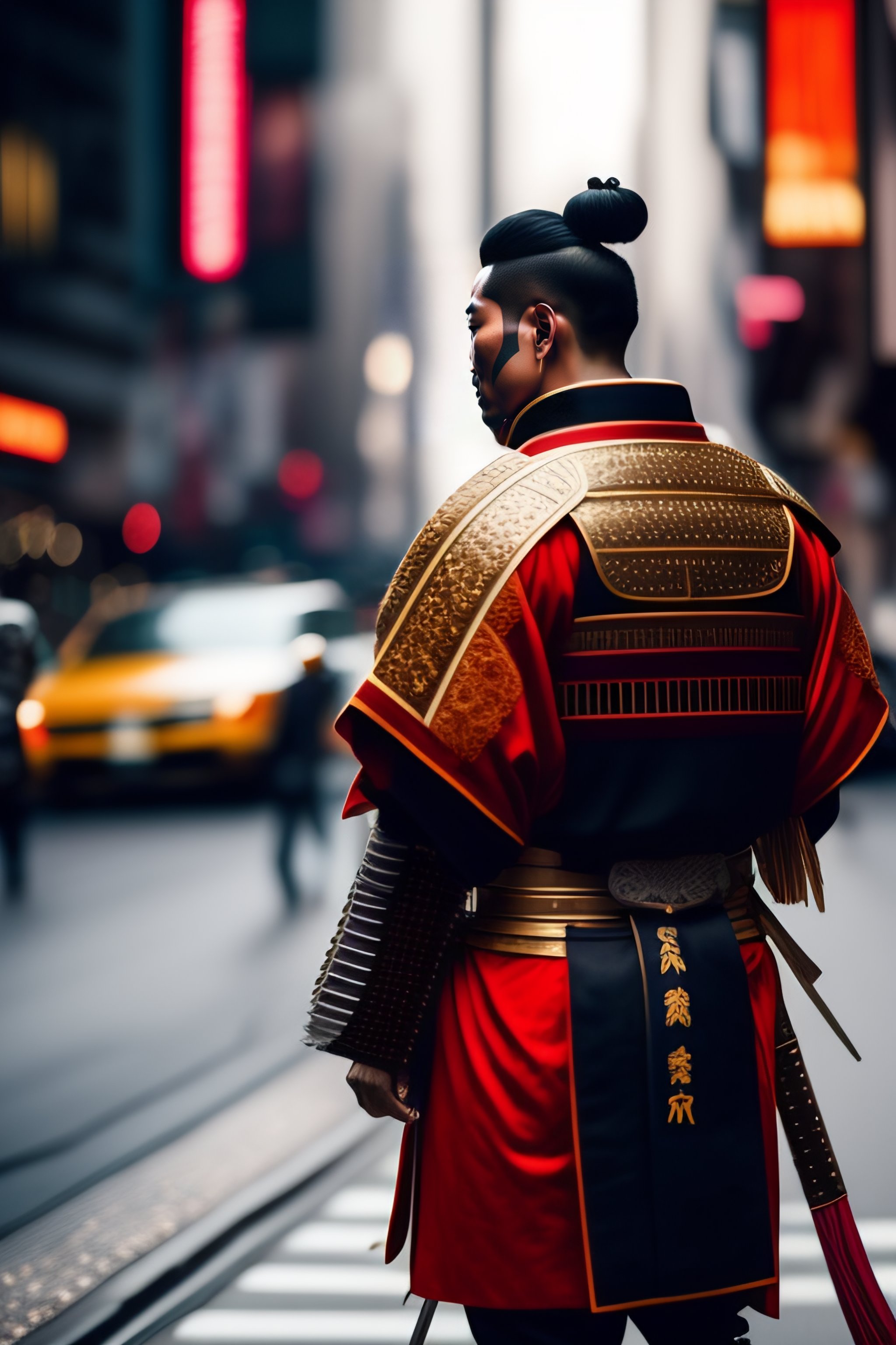 Lexica - Ancient samurai walking in modern New York streets