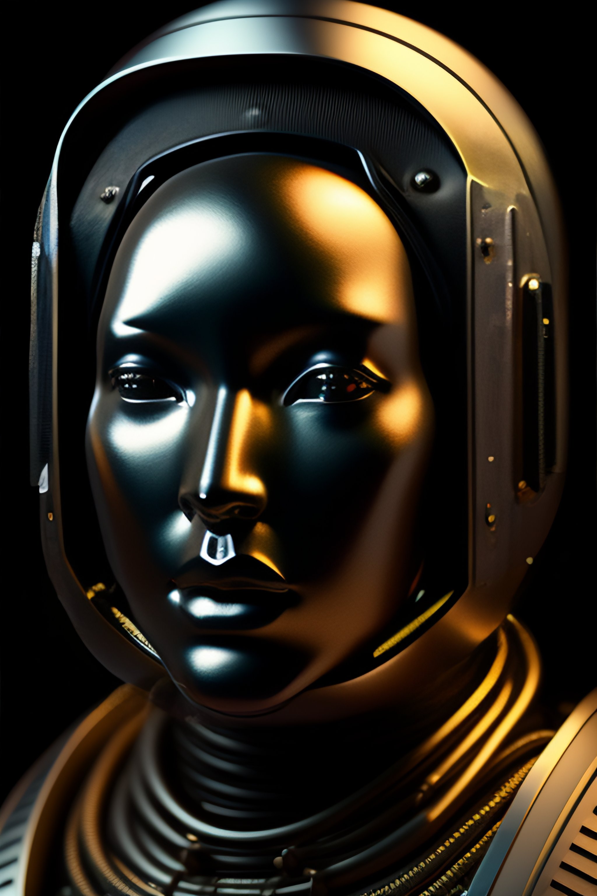 Lexica - Futuristic animatronic face , black background, collage , hi ...
