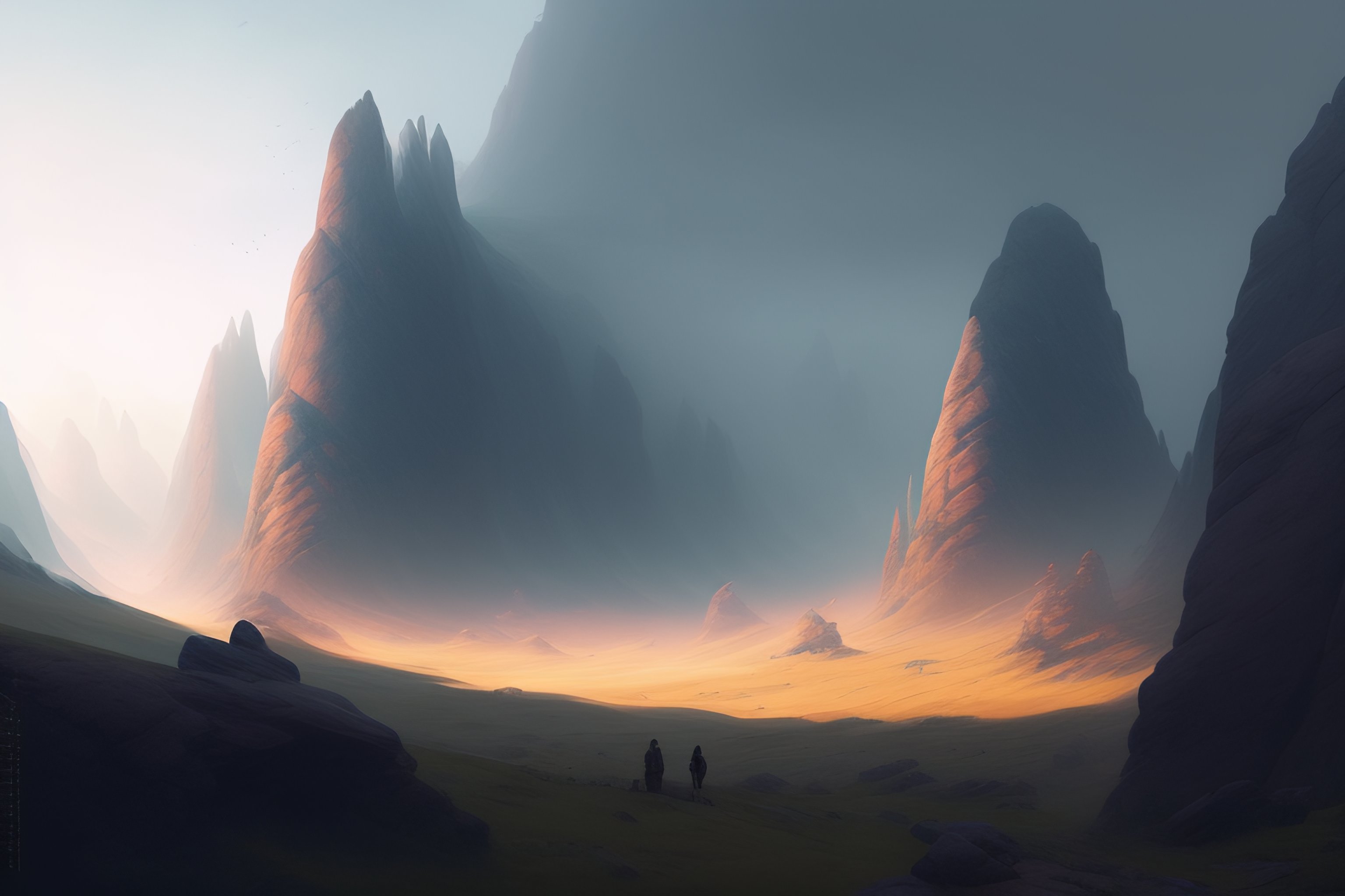 Lexica - Foggy terrain, scene, natural light, dark, complex, highly ...