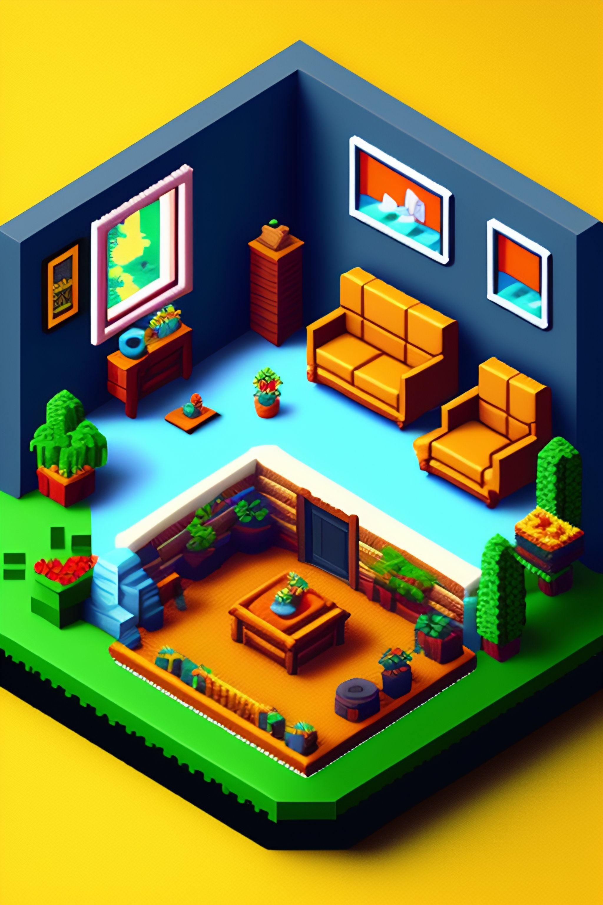 Lexica - Detailed isometric living room, 8 bits, pixel art