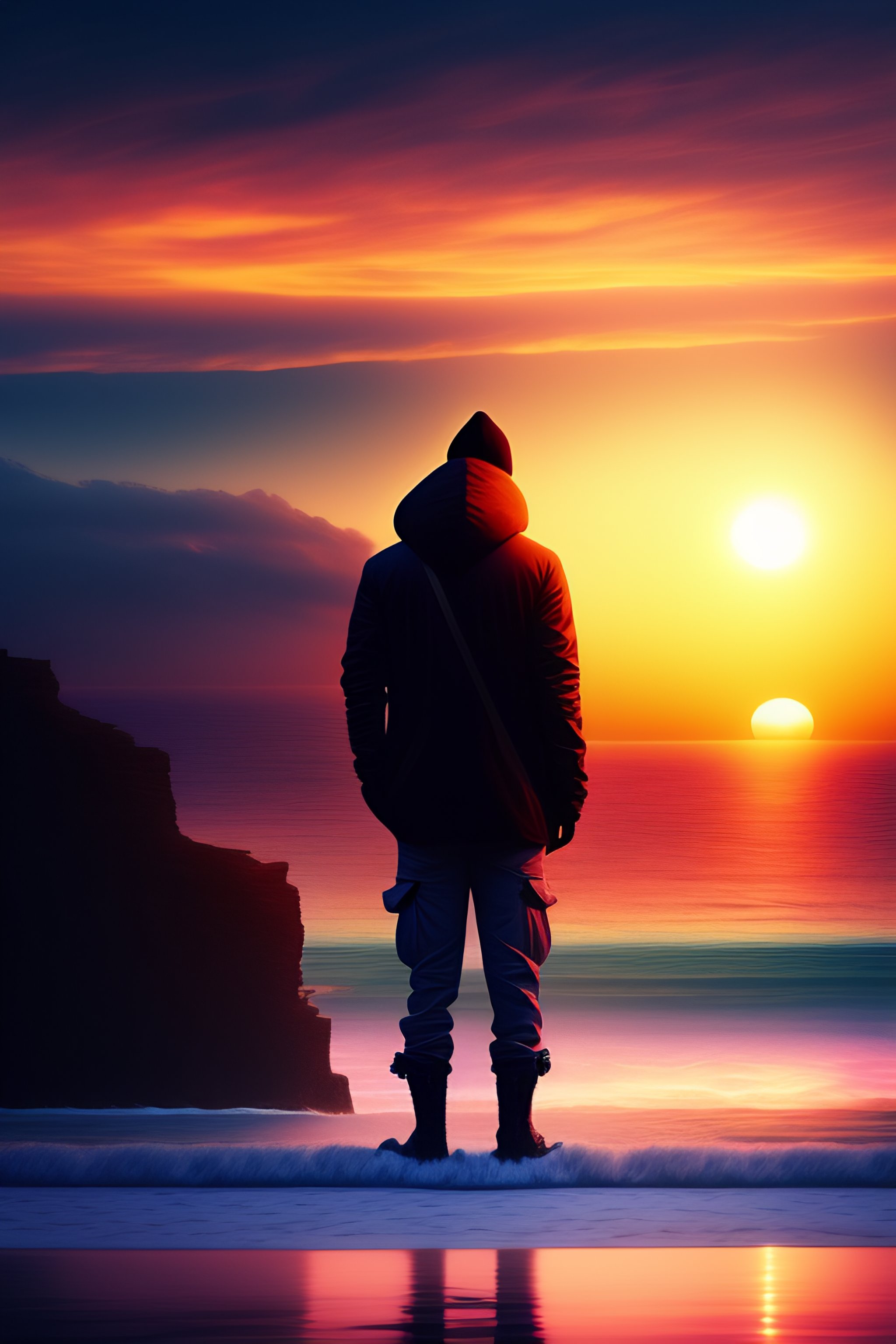 Lexica - A lone figure standing at the edge of a cliff, gazing out at a ...