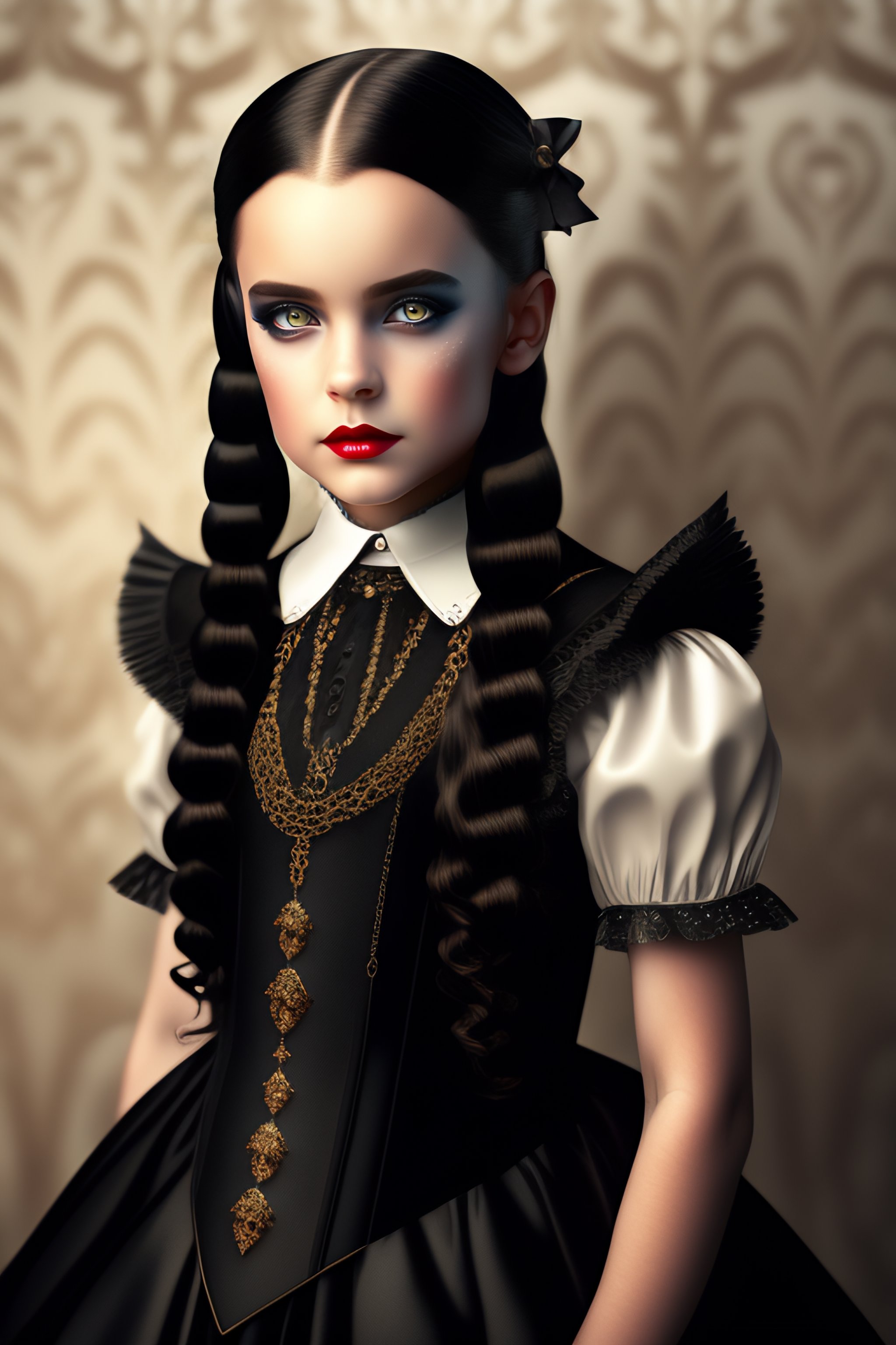 Lexica - Young girl stunning Wednesday Addams evil expression wearing ...