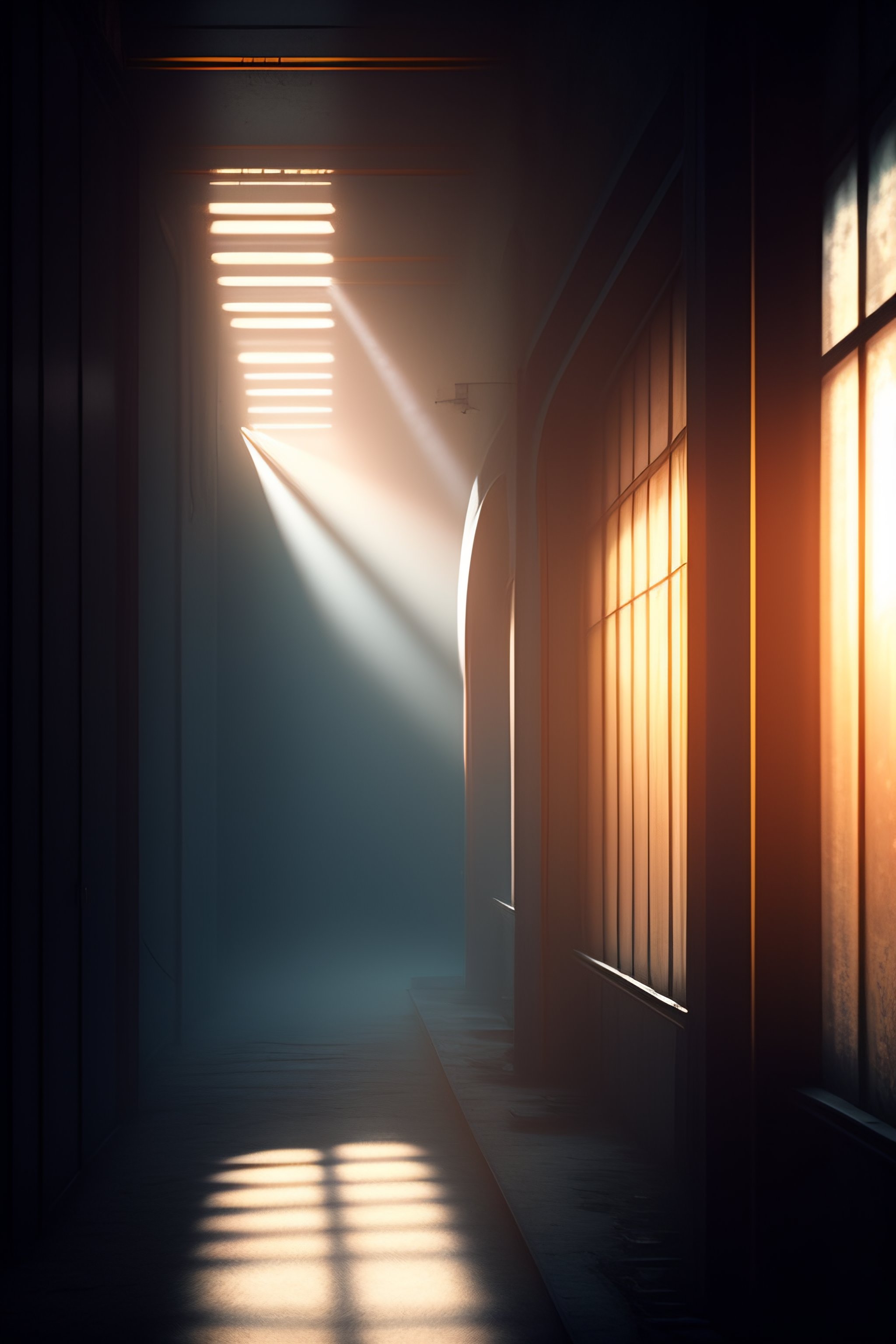 Lexica - Abandoned factory hallway, sun rays from the window, realistic ...