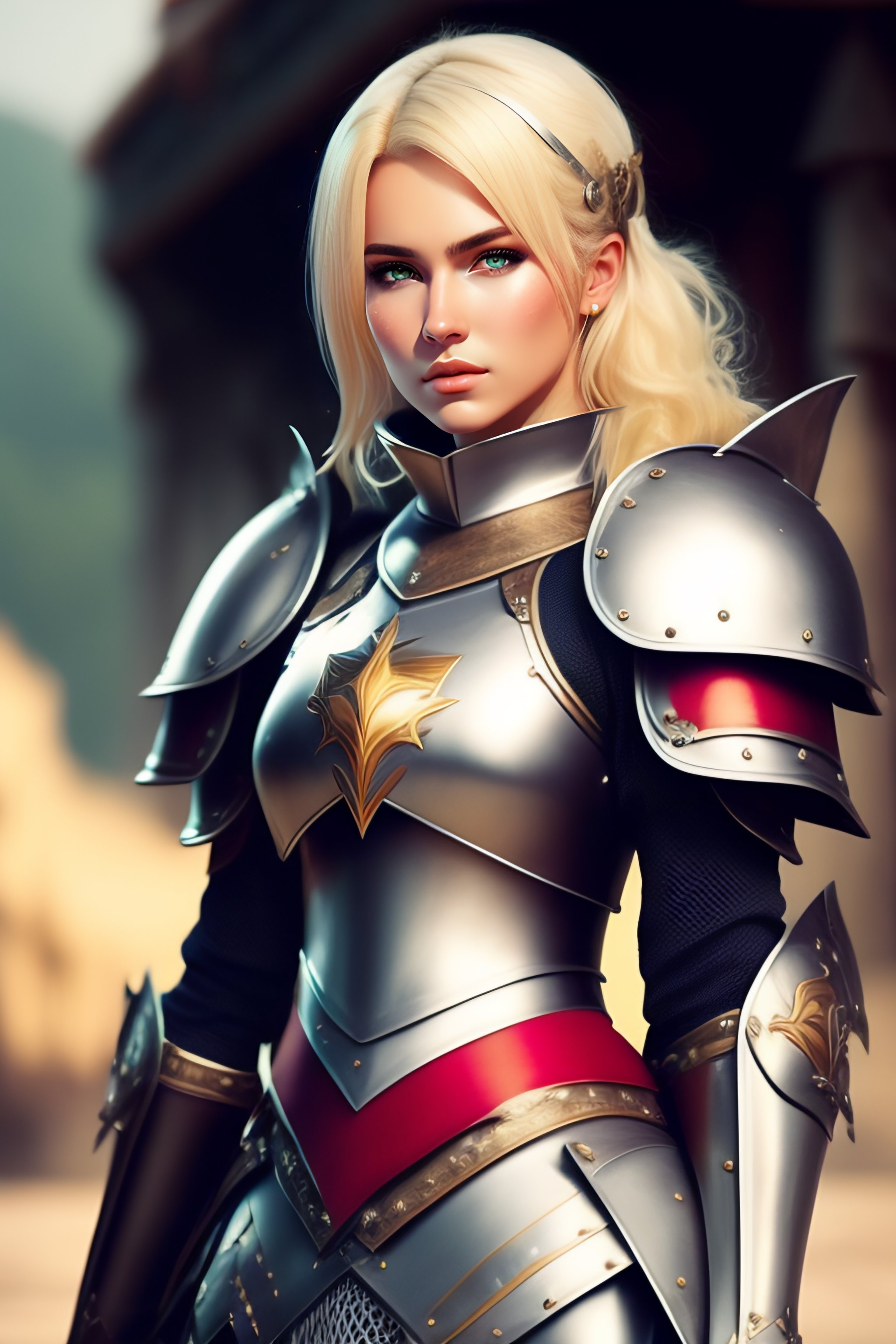 Lexica - Magical knight, plate armor, blonde short hair, scowl, solo ...