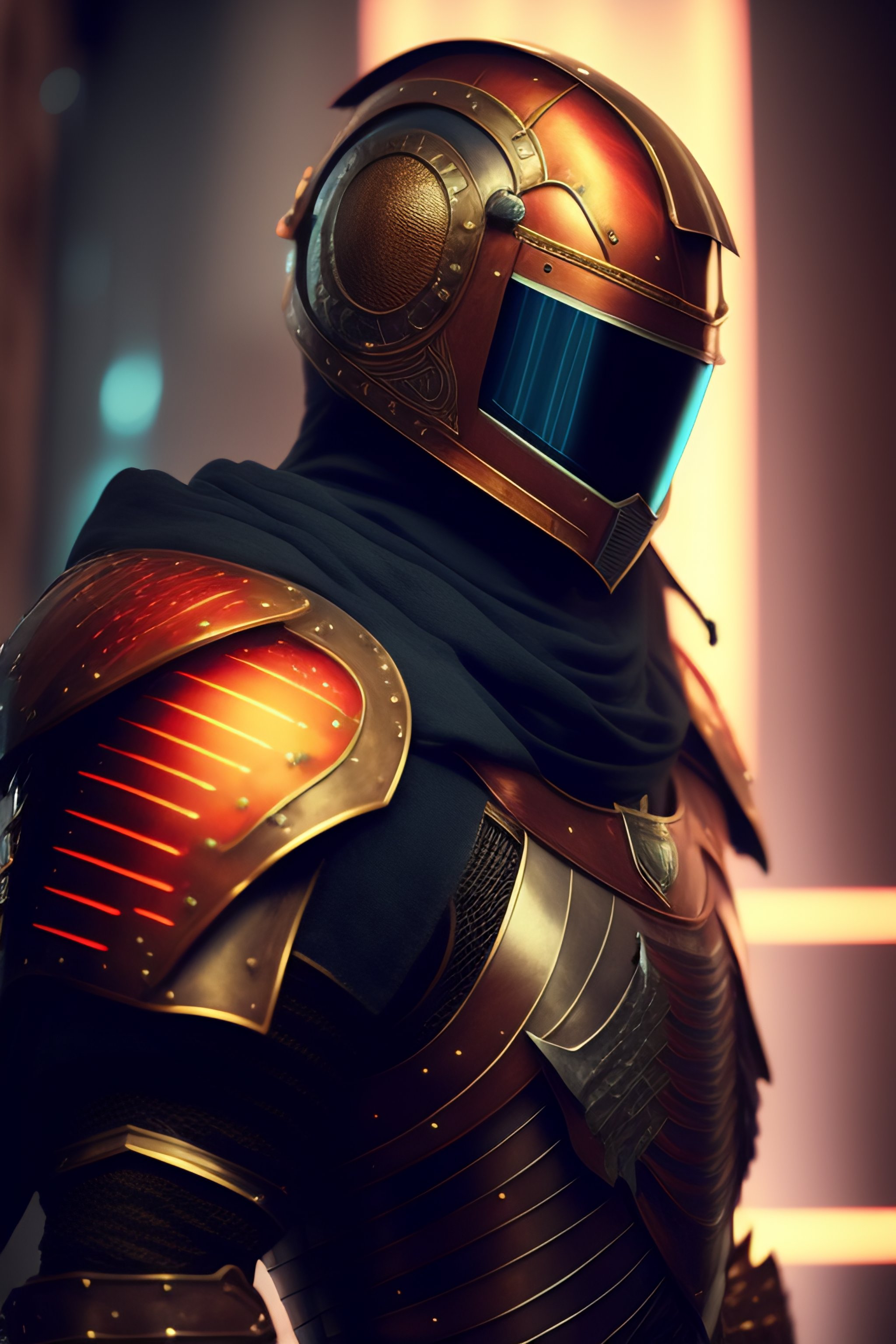 Lexica - Medieval knight with futuristic armor and electronic gadgets ...