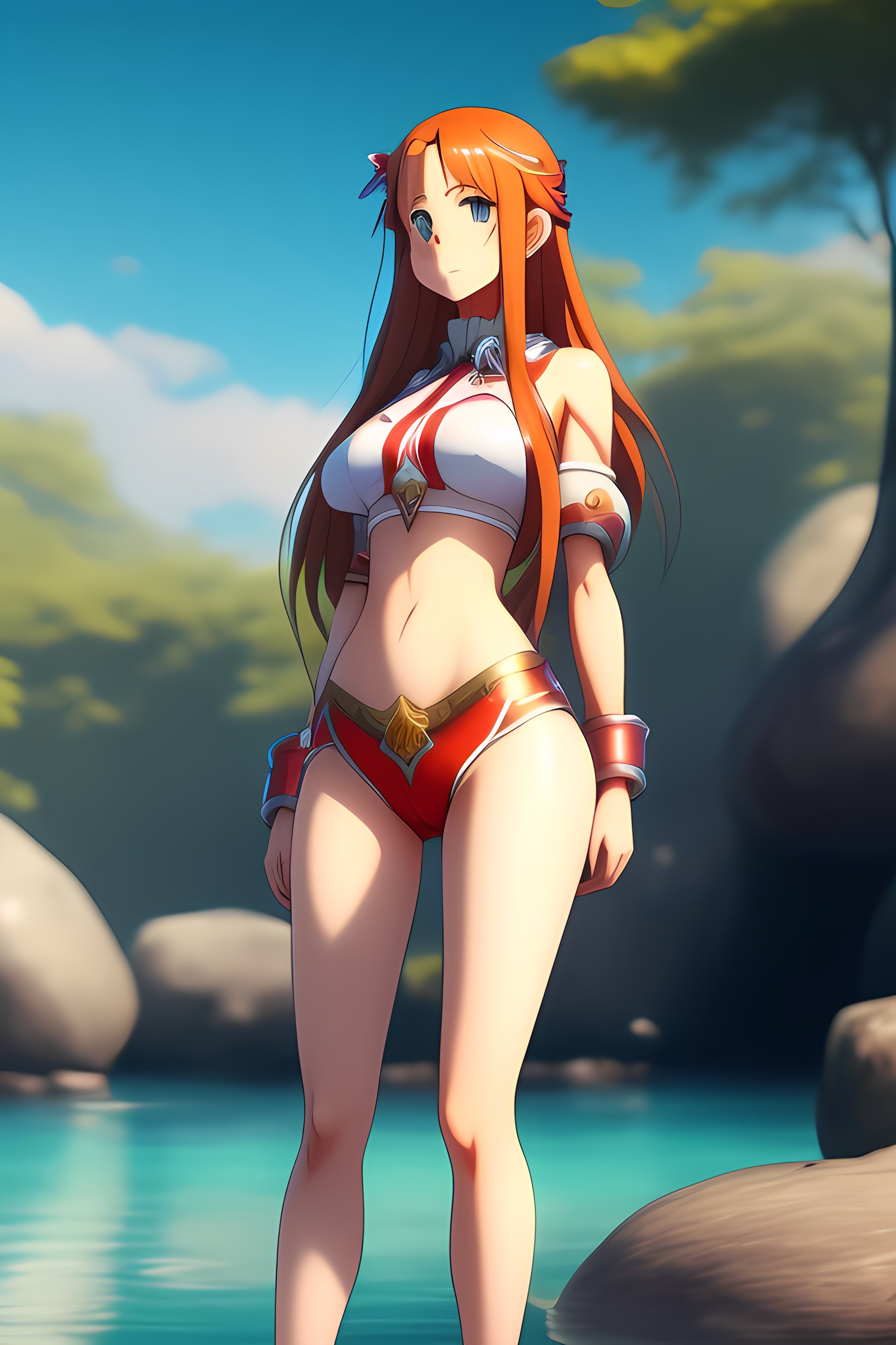 Lexica - Full body of Asuna of Sword Art Online wearing bikini in park bear feet