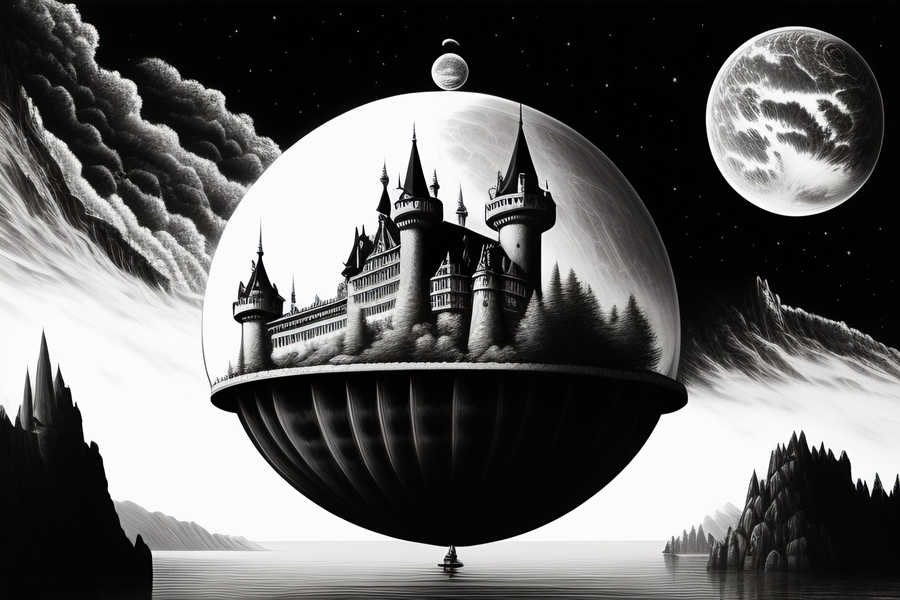 Lexica - A floating Gothic castle high above the ground actually above ...