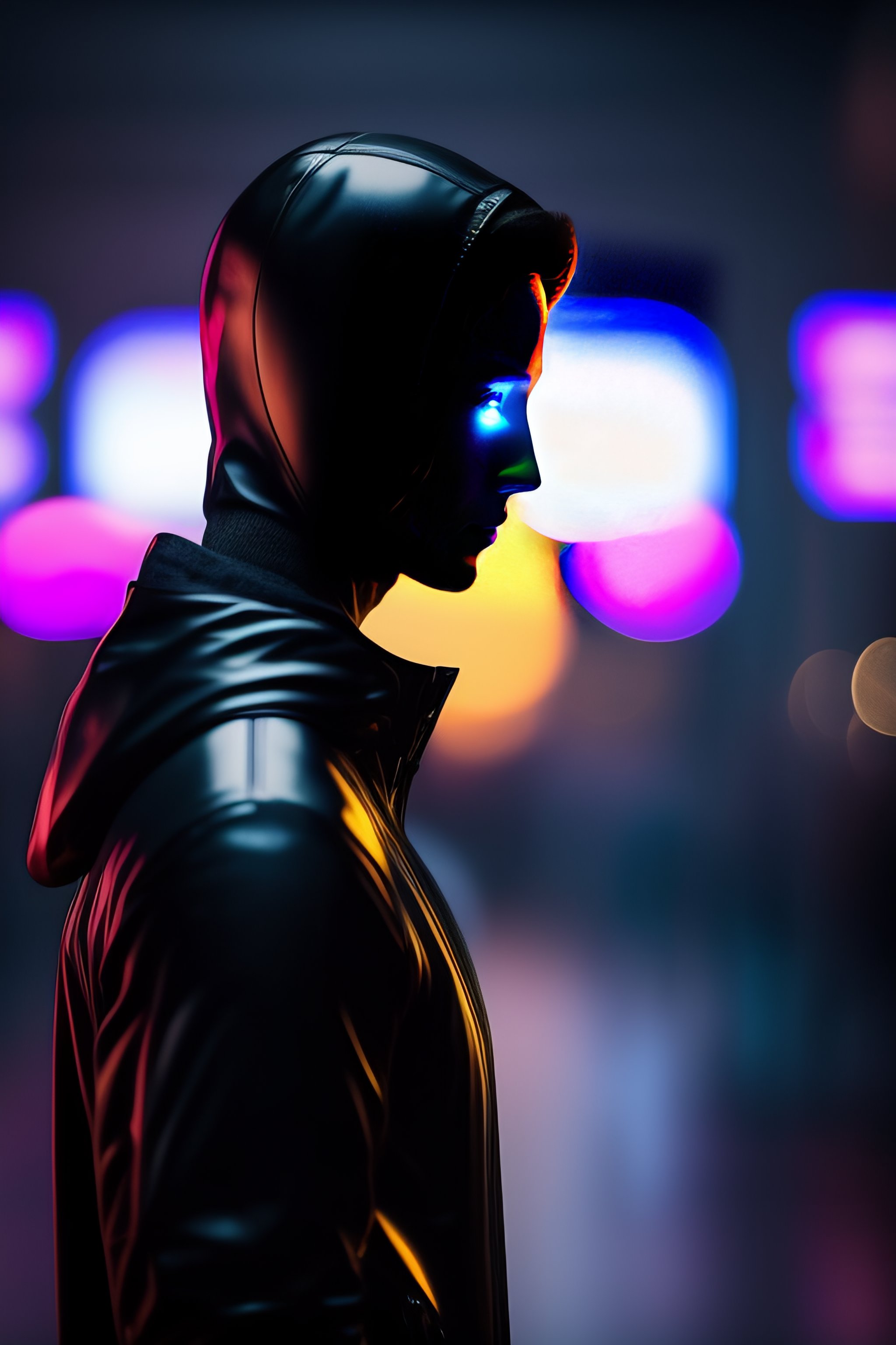 Lexica - Faceless android made of glass in a cyberpunk setting, dark ...