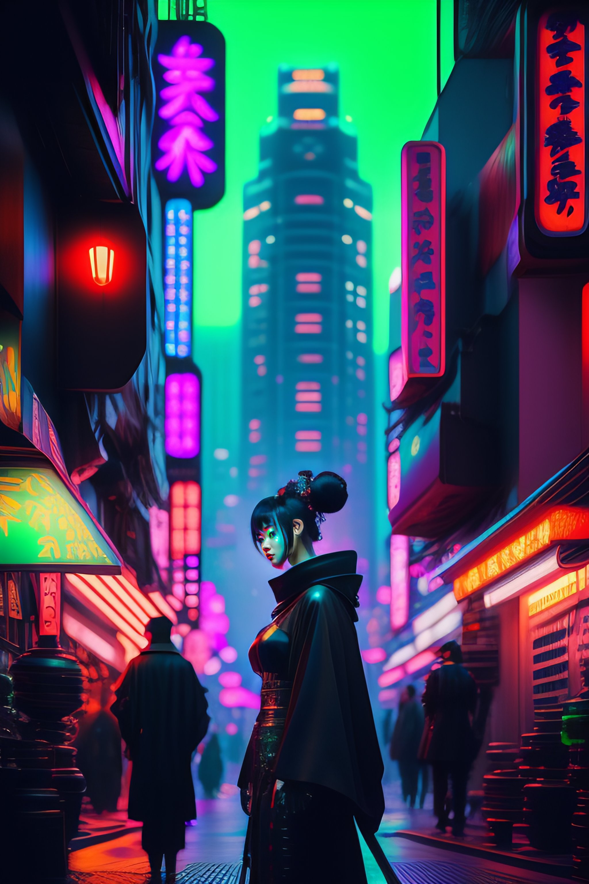Lexica - Cyber goth Geisha in a tokyo street, Pretty Face, Beautiful ...