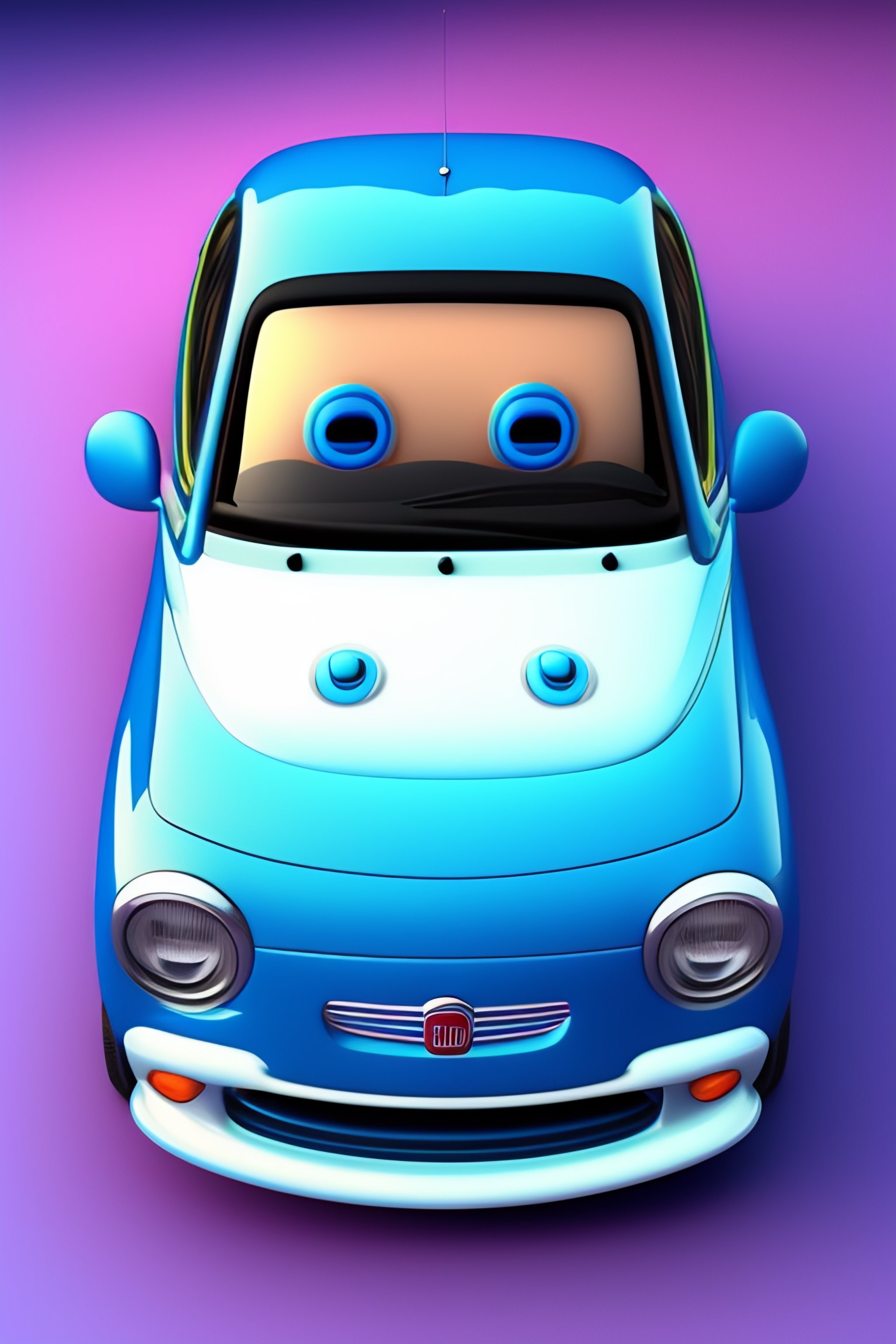 Lexica - A 3d blue cartoon fiat car smiling, fantasy, cute, dreamlike ...