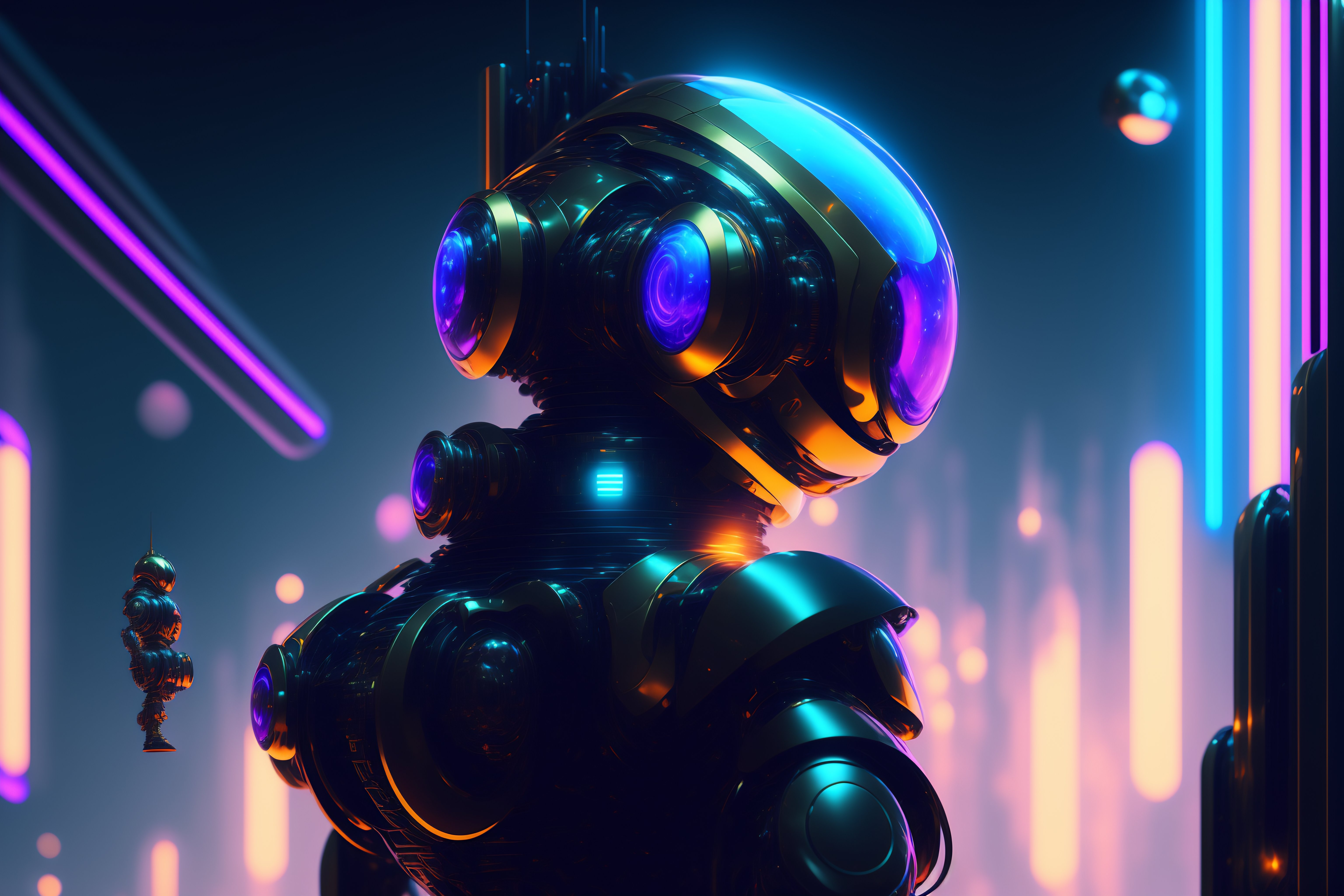 Lexica - Techno magic robot surrounded by techy glowing glitch magic ...