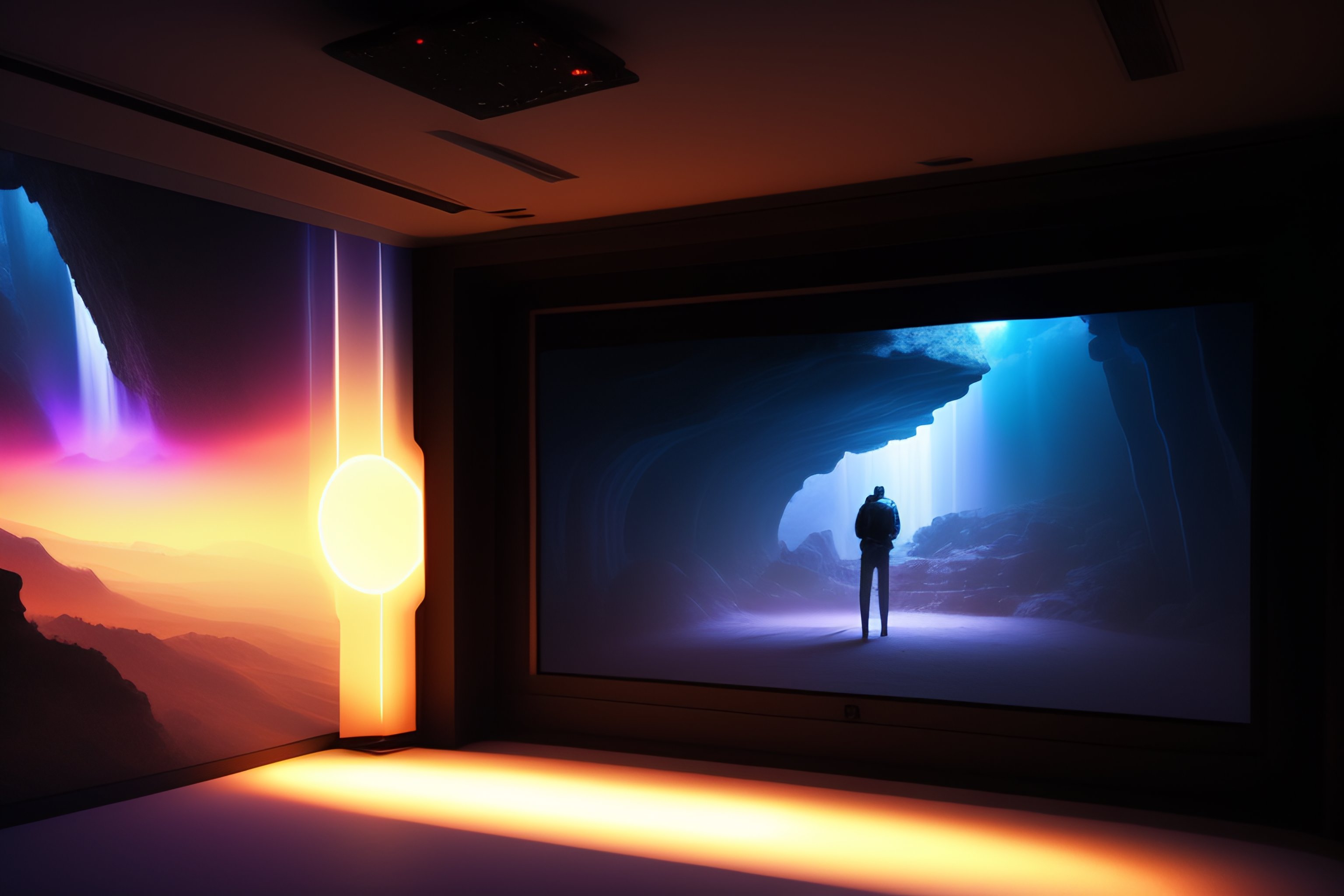 Lexica - A projector mapping cave room with single dark rider about ...
