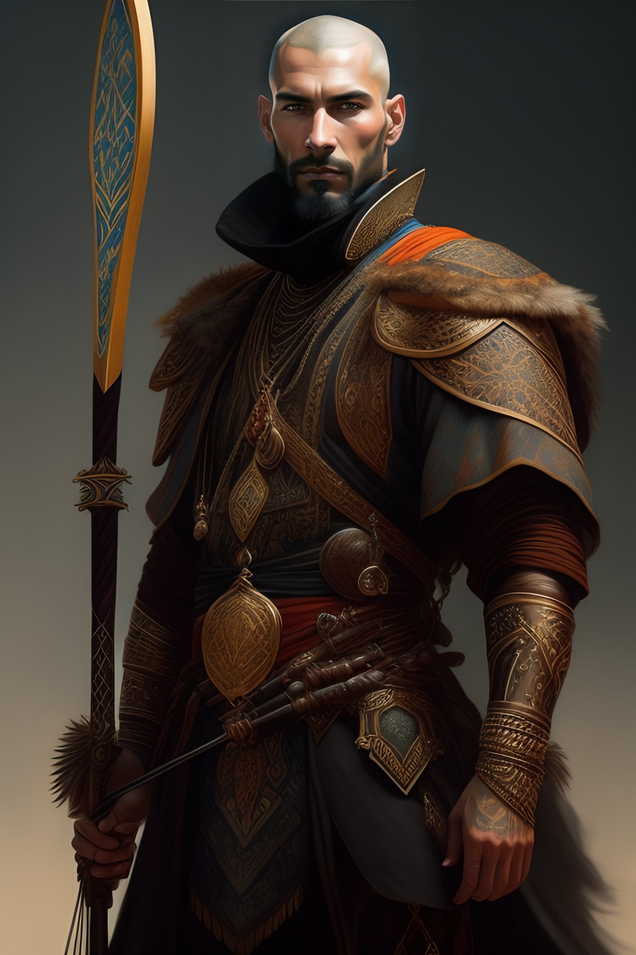 Lexica - A caucassian archer 45 years old, shaved head, punk, intricate ...