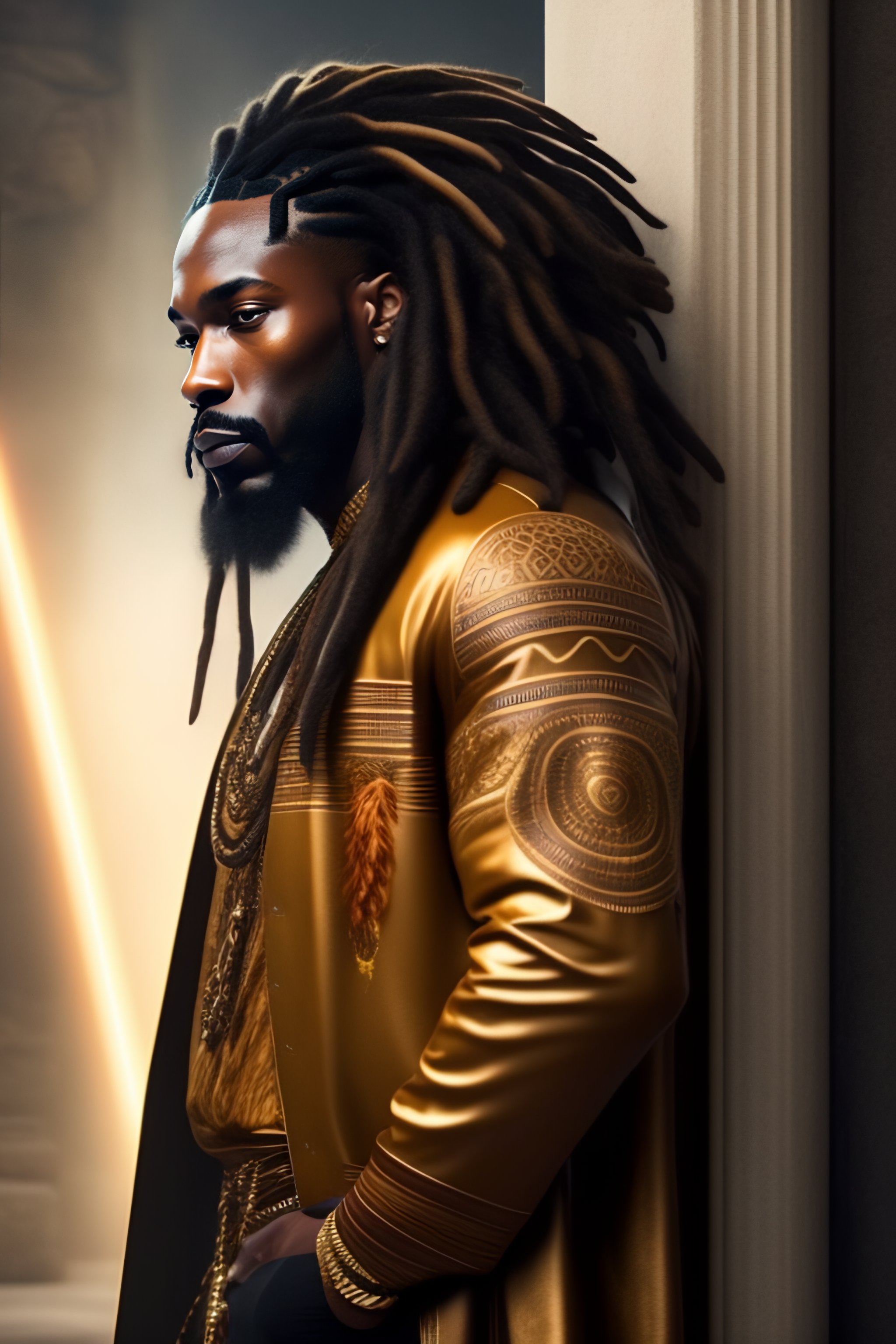 Lexica - Homme a tête de lion avec crinière en dreadlocks et une tenues ...