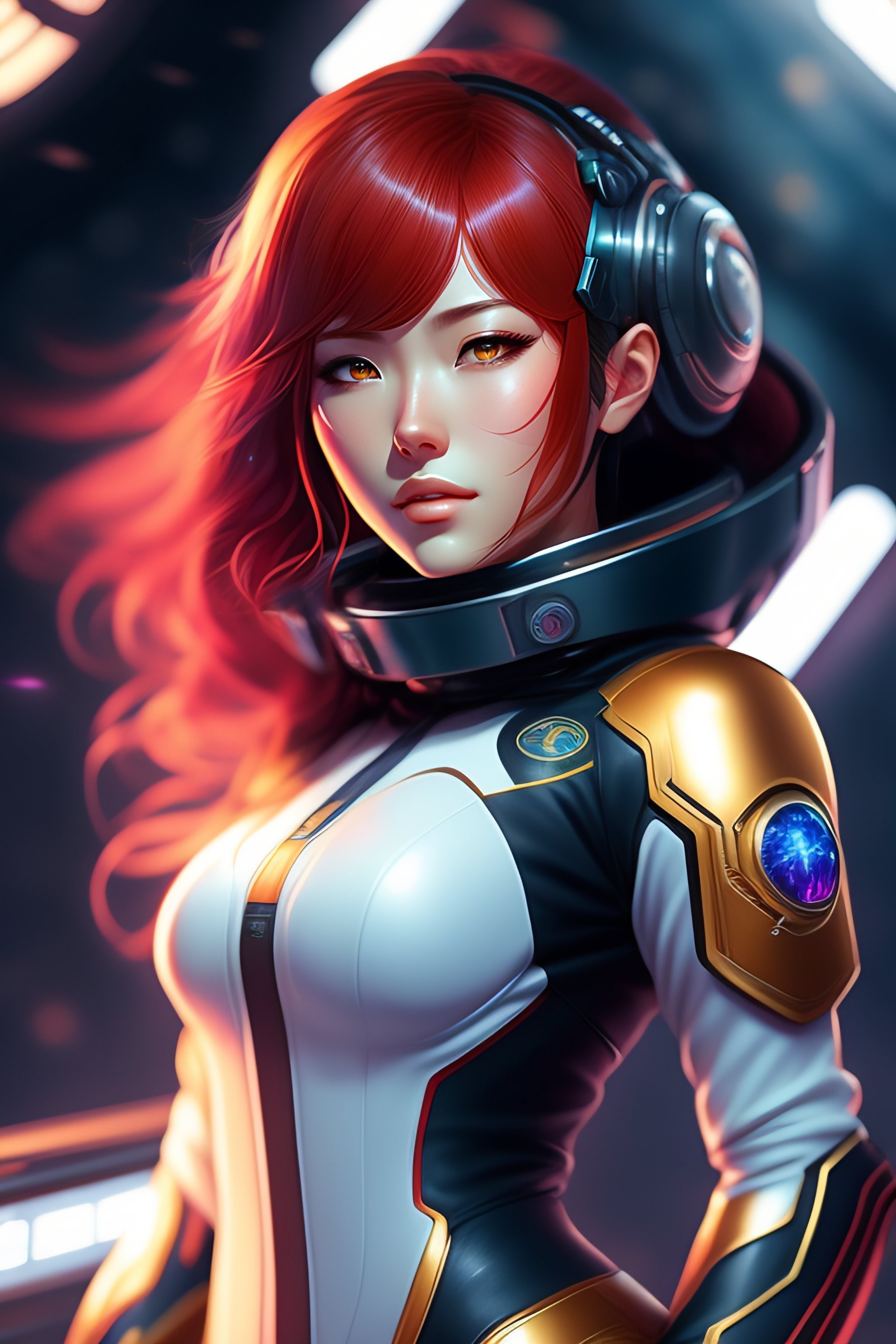 Lexica - Realistic sci-fi anime female with ruby hair in a space ...