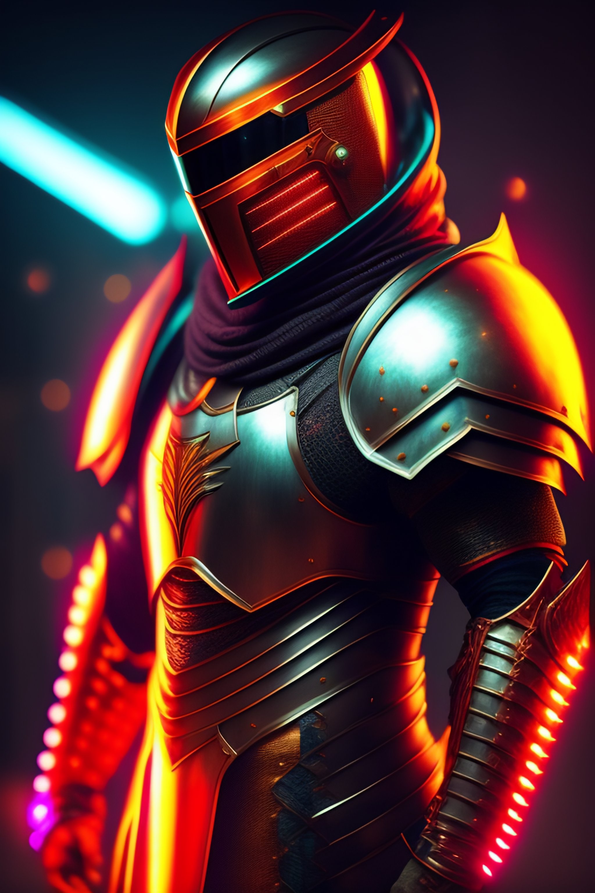 Lexica - Medieval knight with futuristic armor and electronic gadgets ...