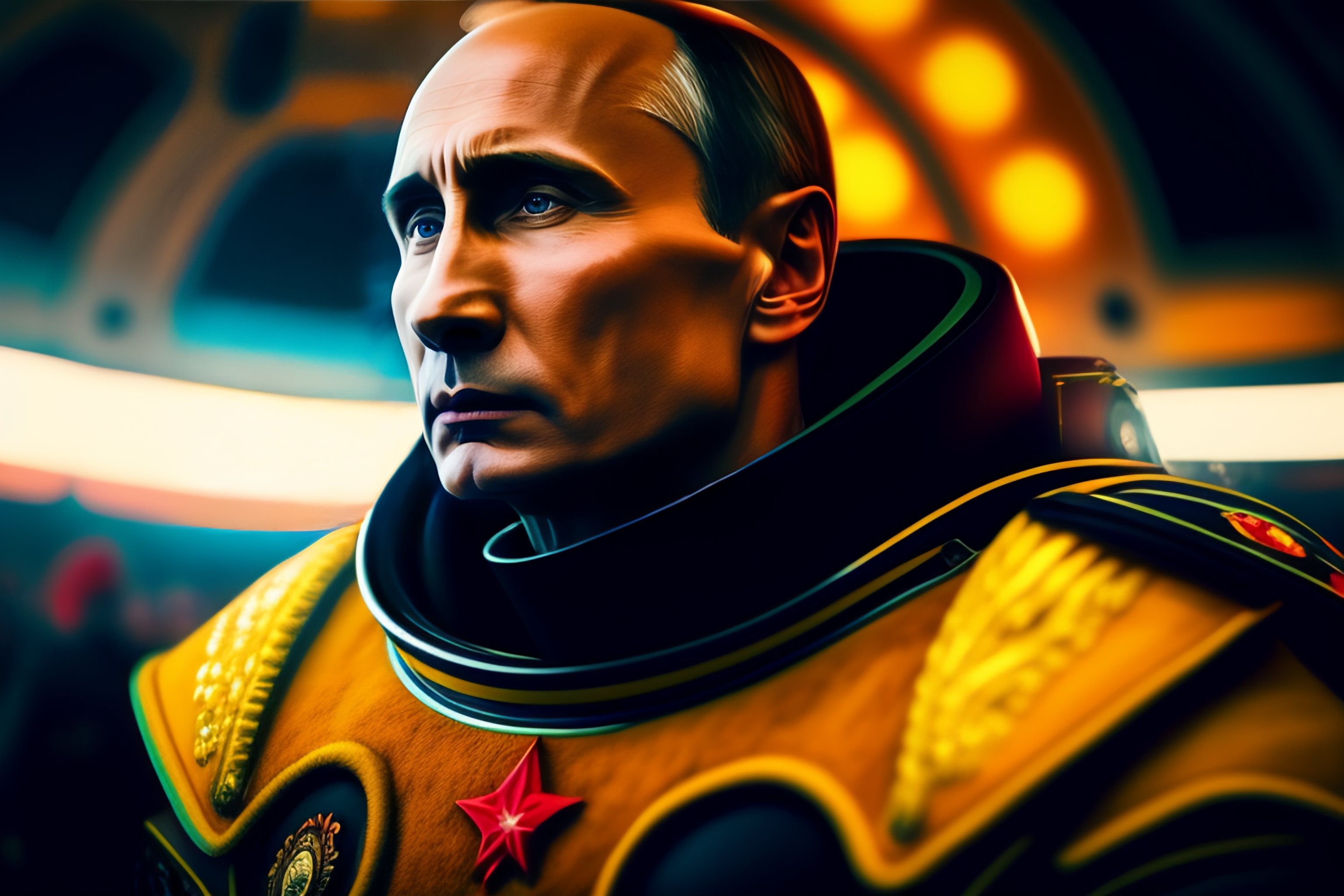 Lexica - Photo-realistic portrait Vladimir Putin in space marine ...