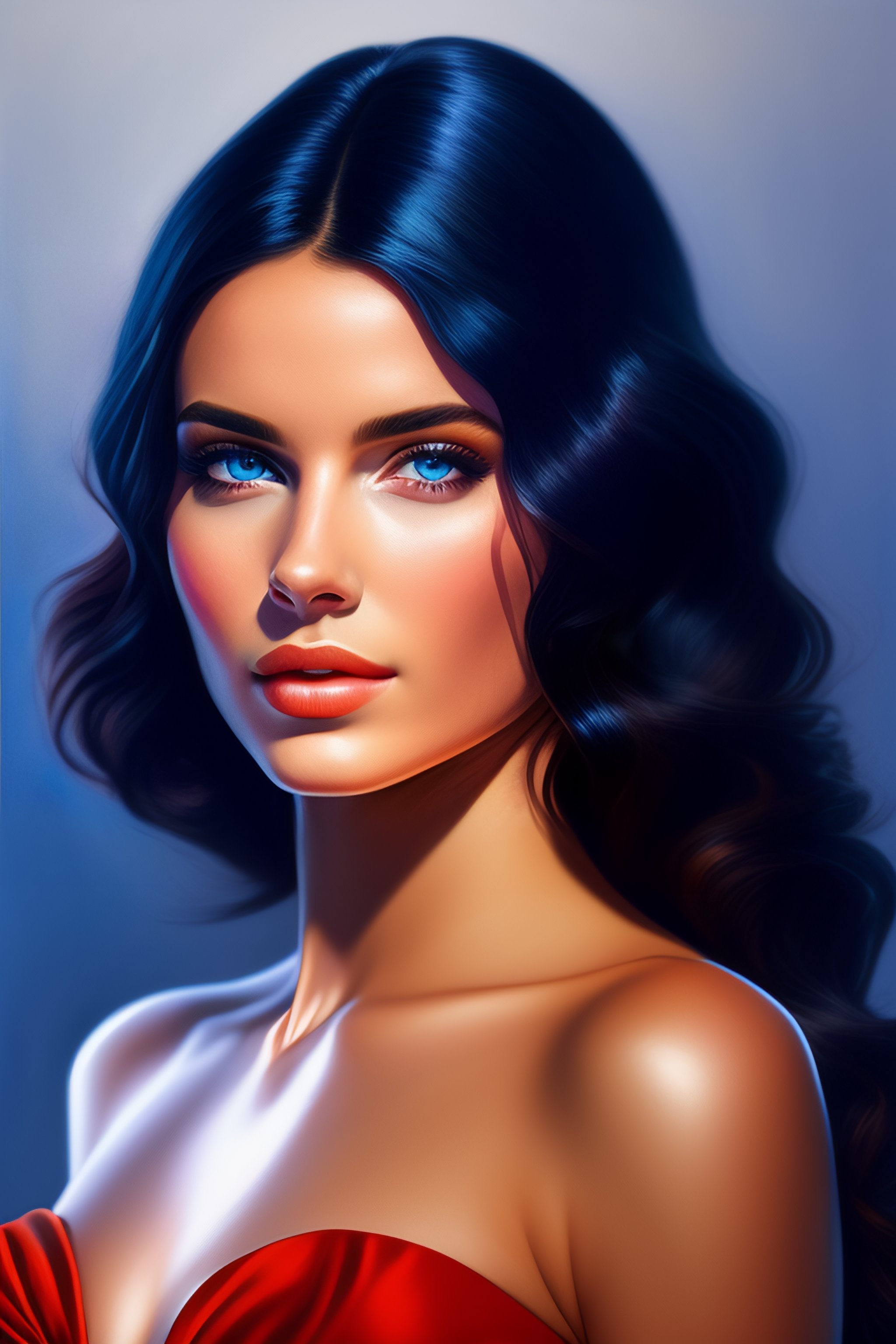 Lexica - Photorealistic portrait of beautiful young woman, black hair, blue eyes, smooth face ...