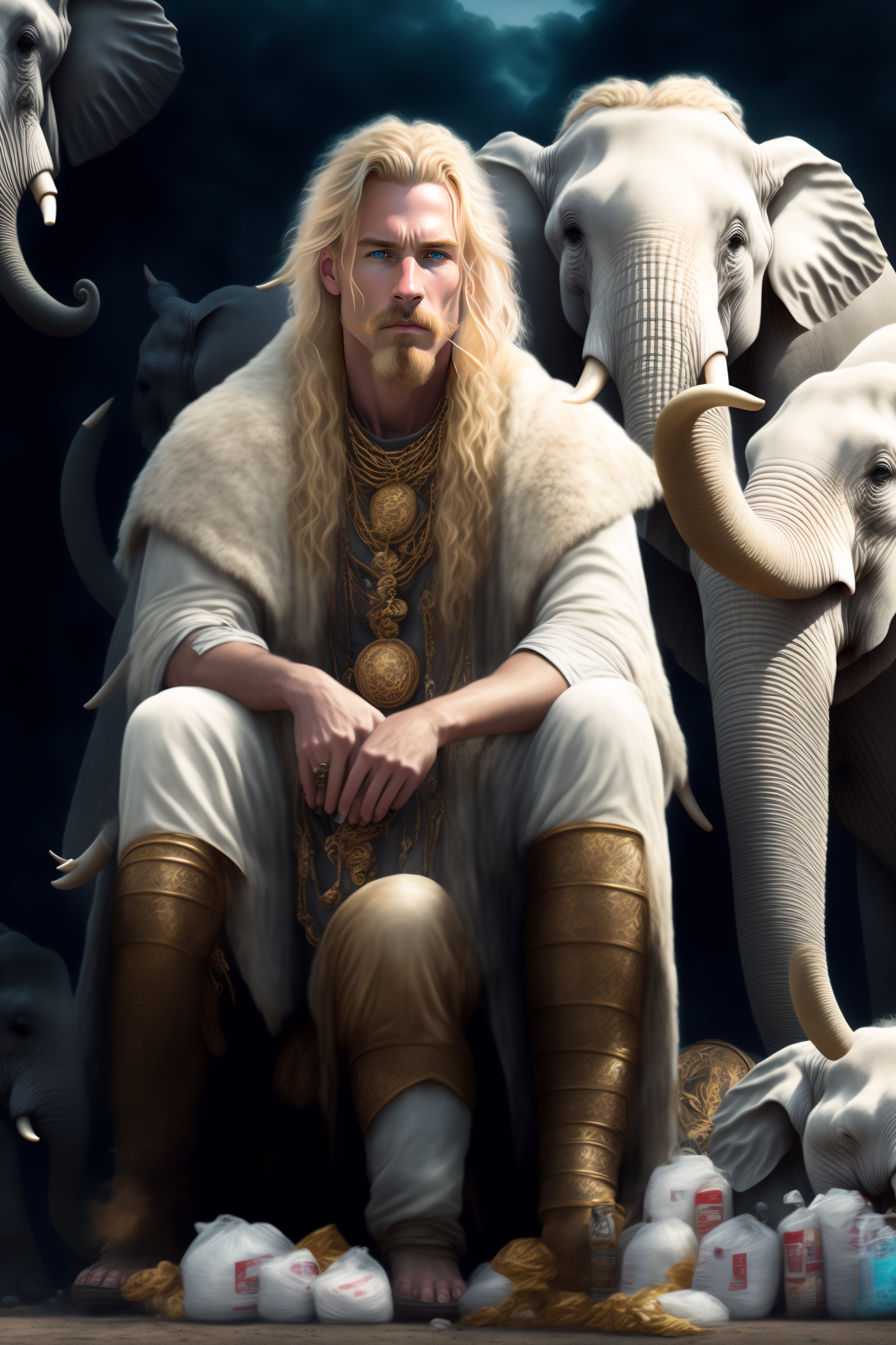 Lexica - A portrait of a blond hobo, as a king, dressed all white ...