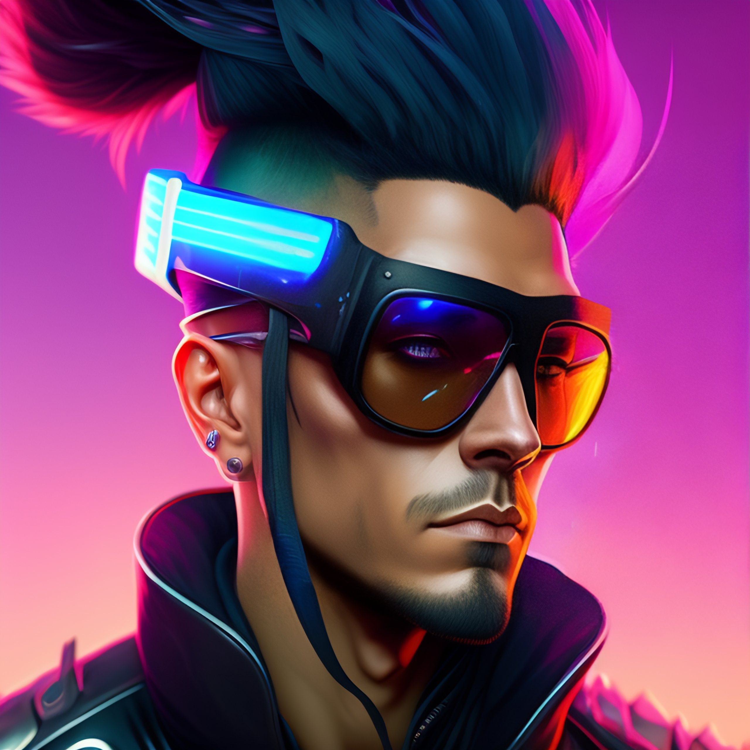 Lexica - The head of a male cyberpunk punker with mawhawk, glasses and ...