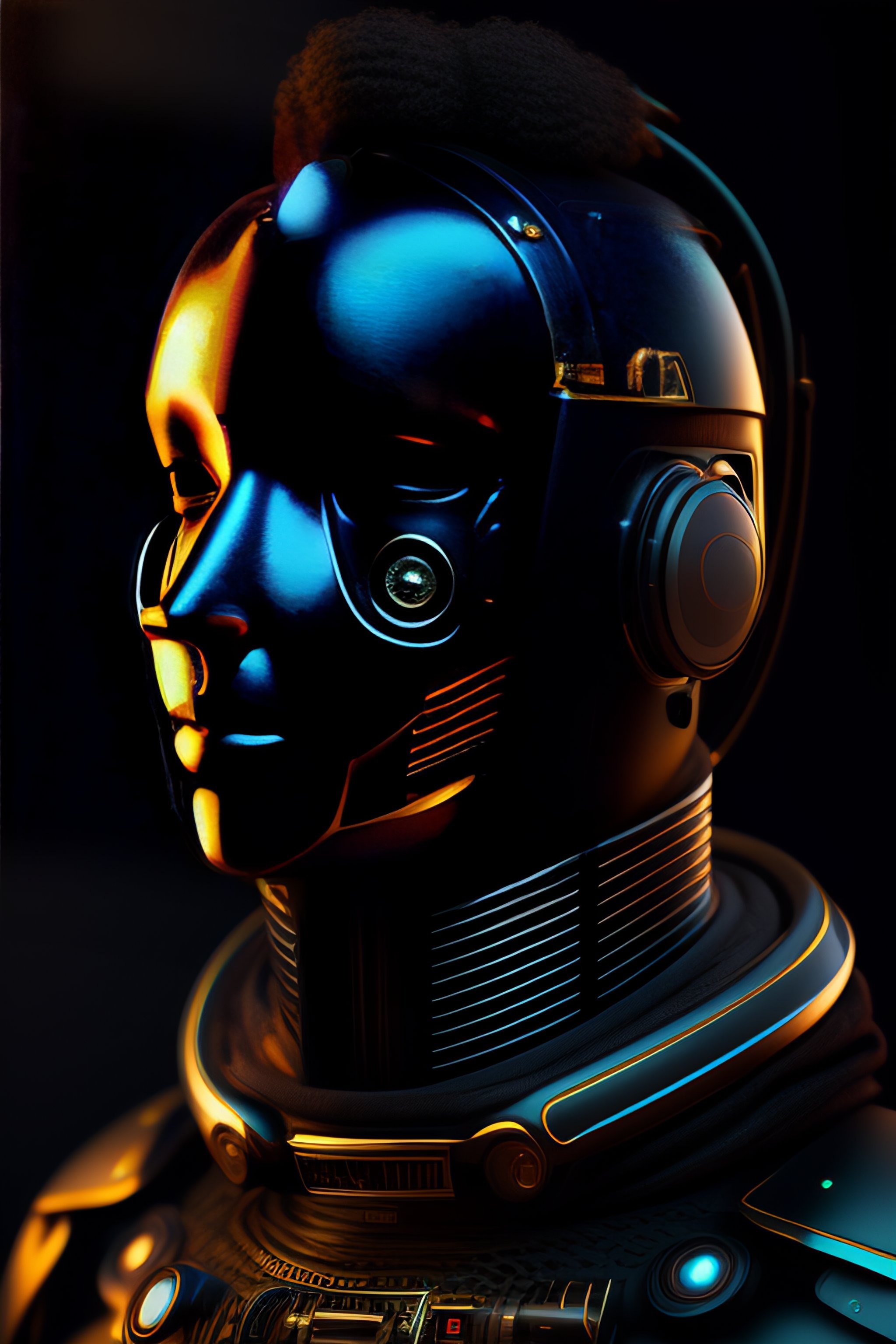 Lexica - Futuristic animatronic face , black background, collage , hi ...