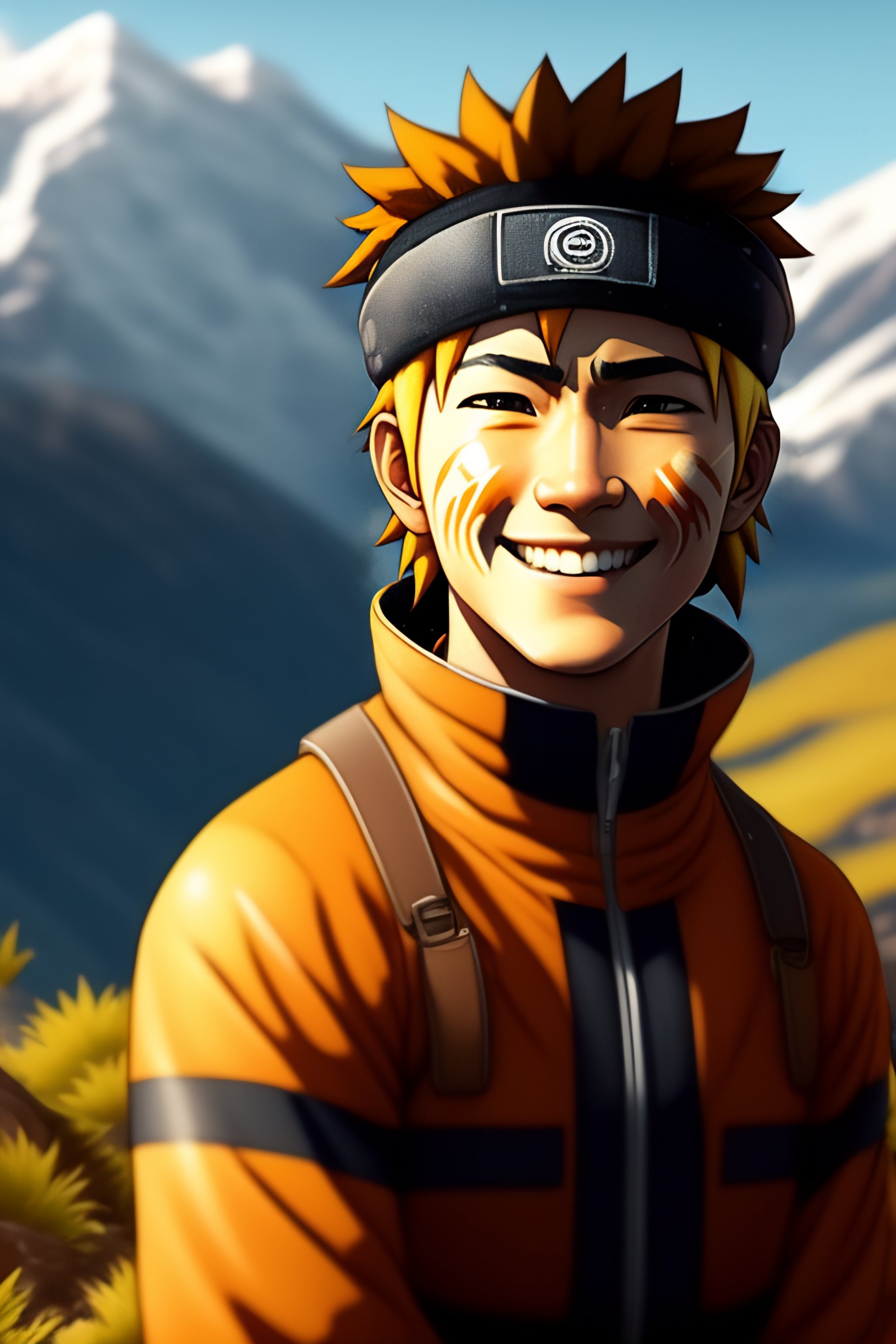 Lexica - Portrait of Naruto smiling on a mountain