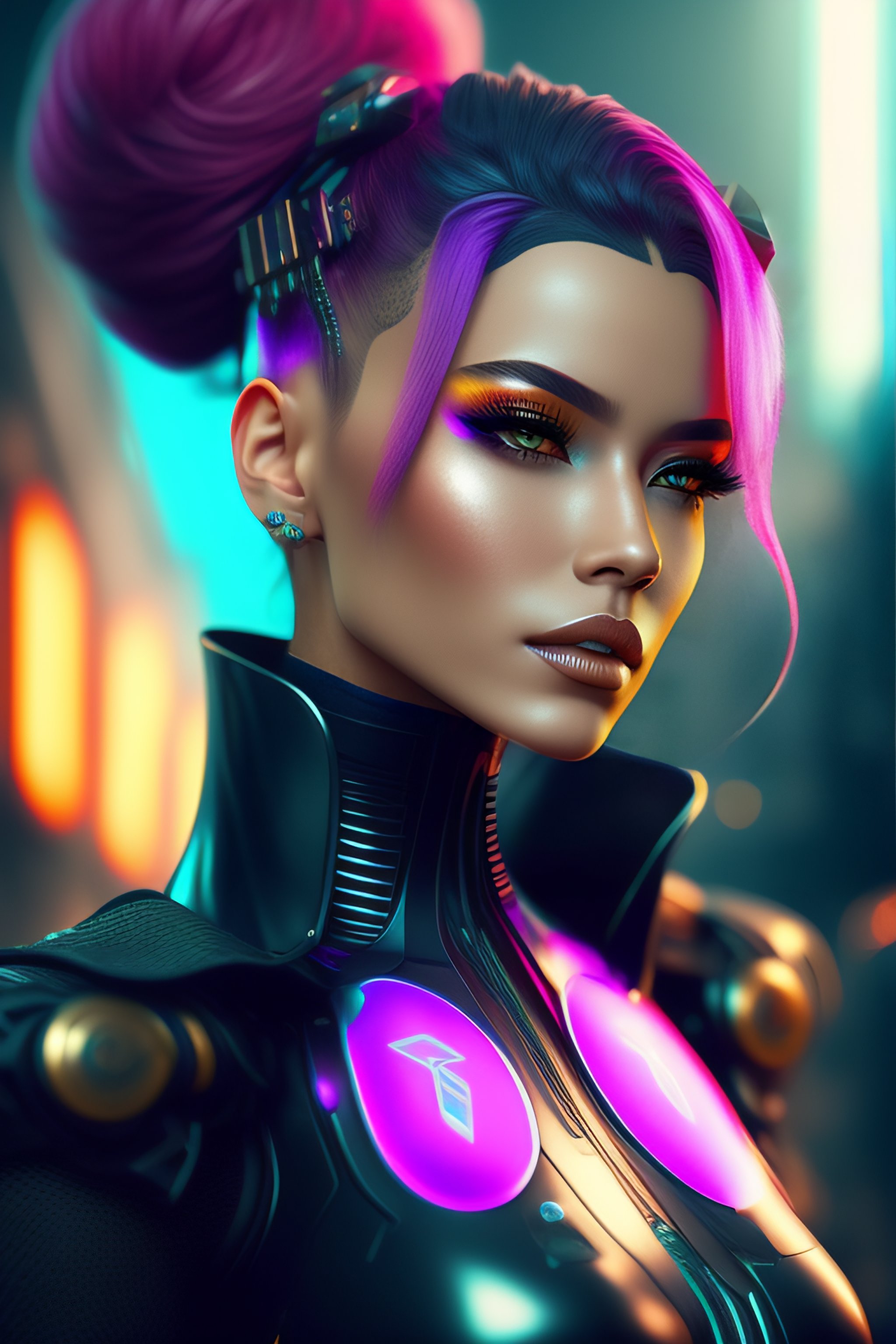 Lexica - Cyberpunk style; robot girl; half head is metal