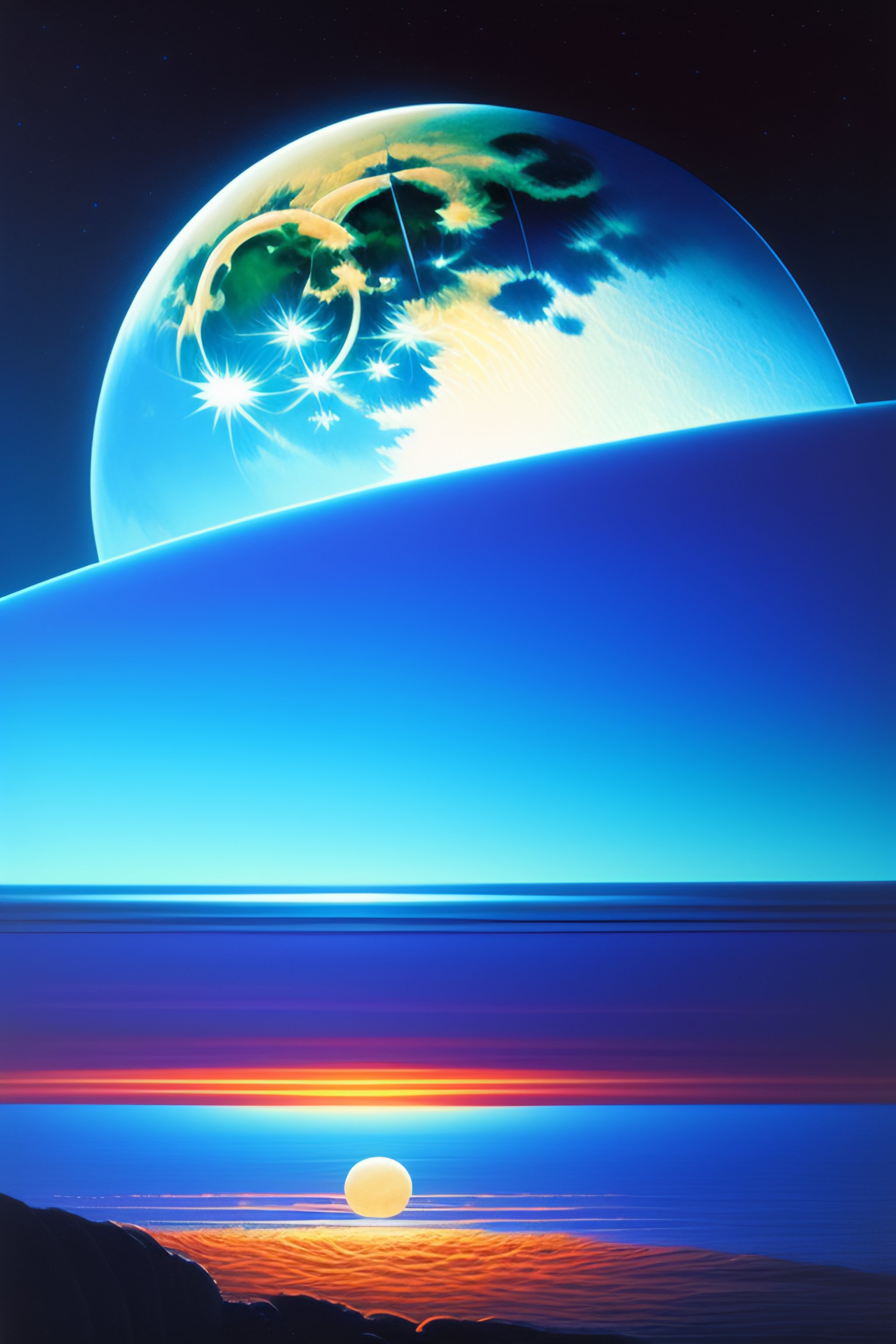 Lexica - Soothing moon illusion azure ocean night, in the style of ...