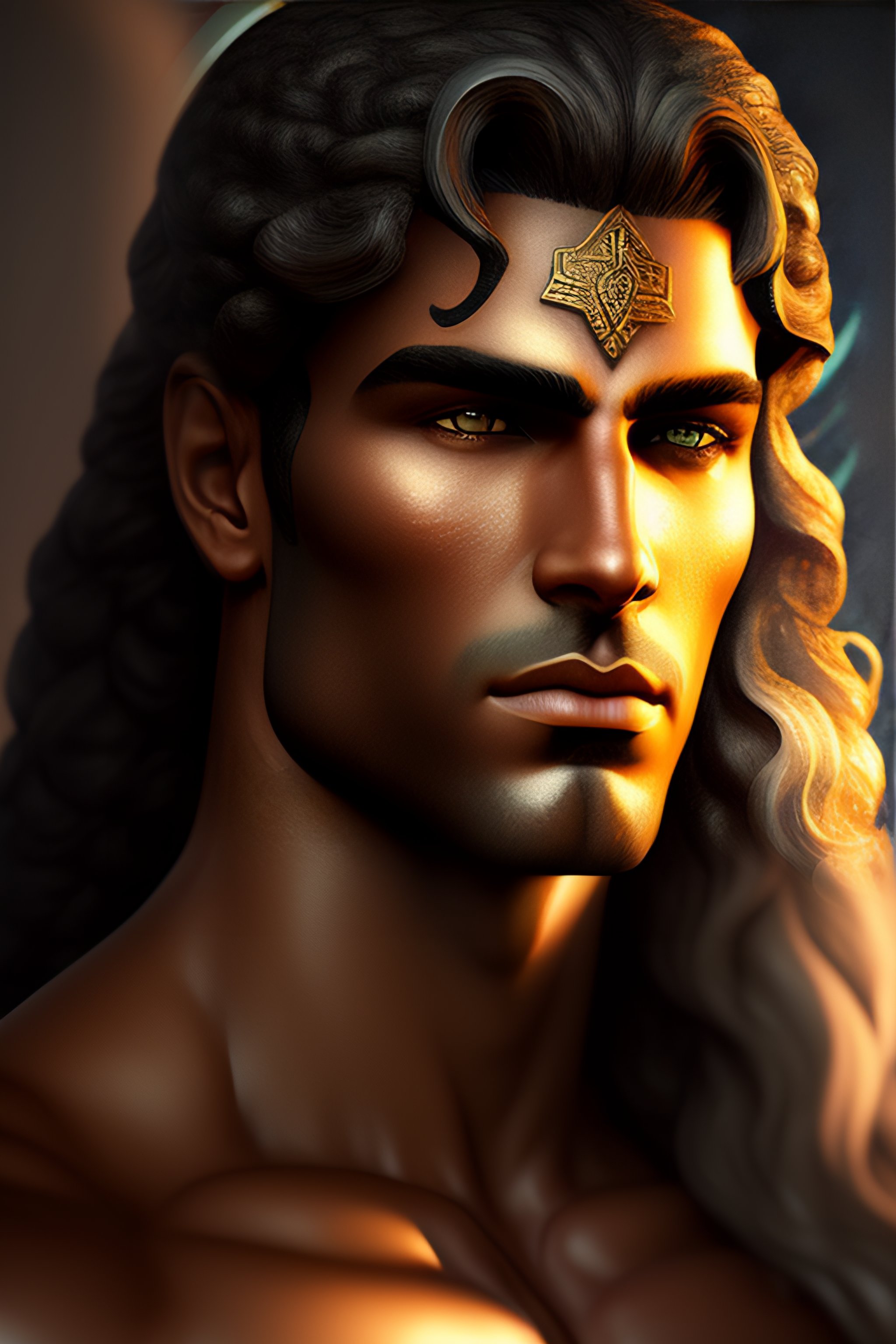 Lexica - Greek god close up portrait character art in a dark enviroment