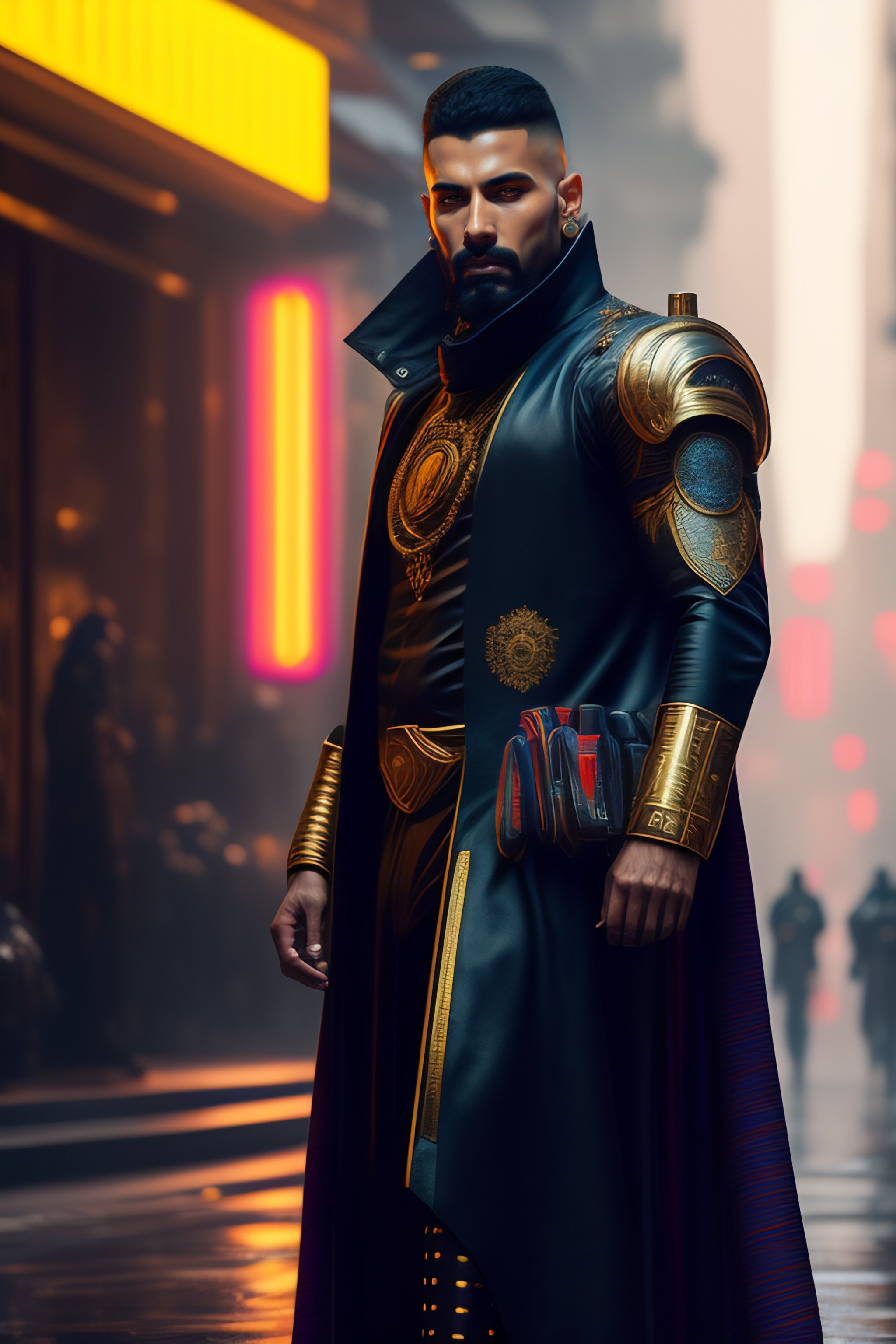 Lexica - Menacing Cyberpunk policeman towering with robotic stilt legs ...