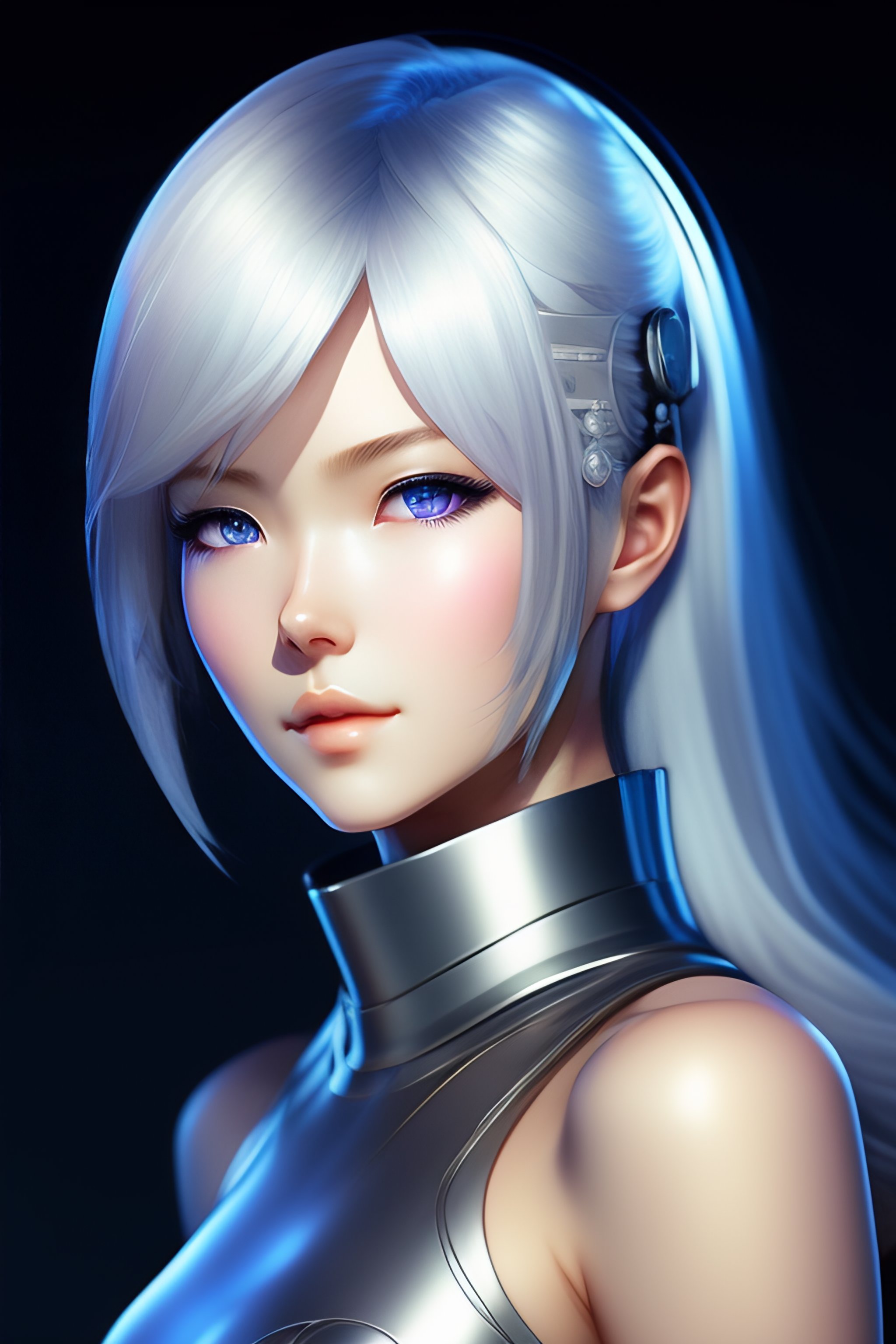 Lexica Young Adult Anime Android Girl With Silver Hair Blue Eyes Robotic Seam Lines On Face