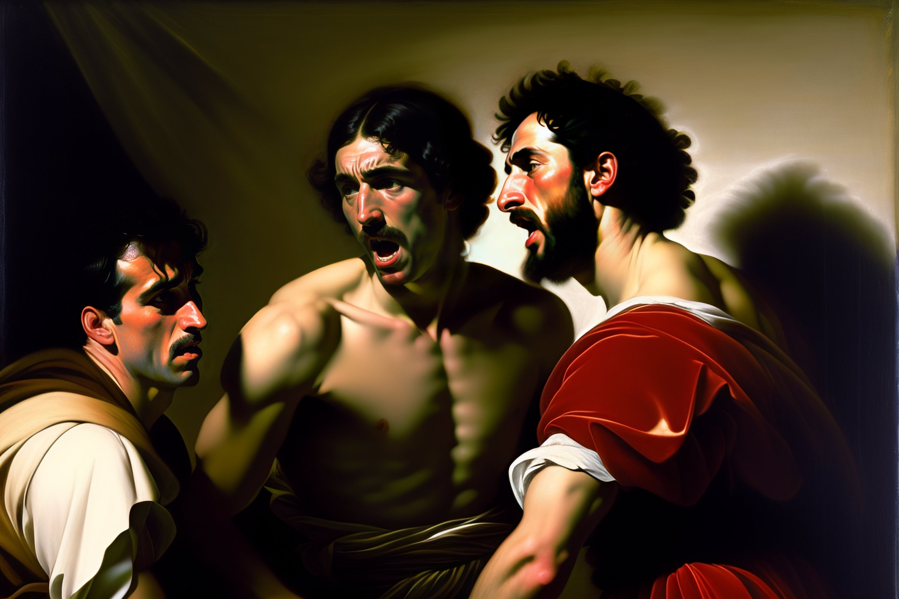 Lexica - Painting by caravaggio, dramatic scene of people arguing