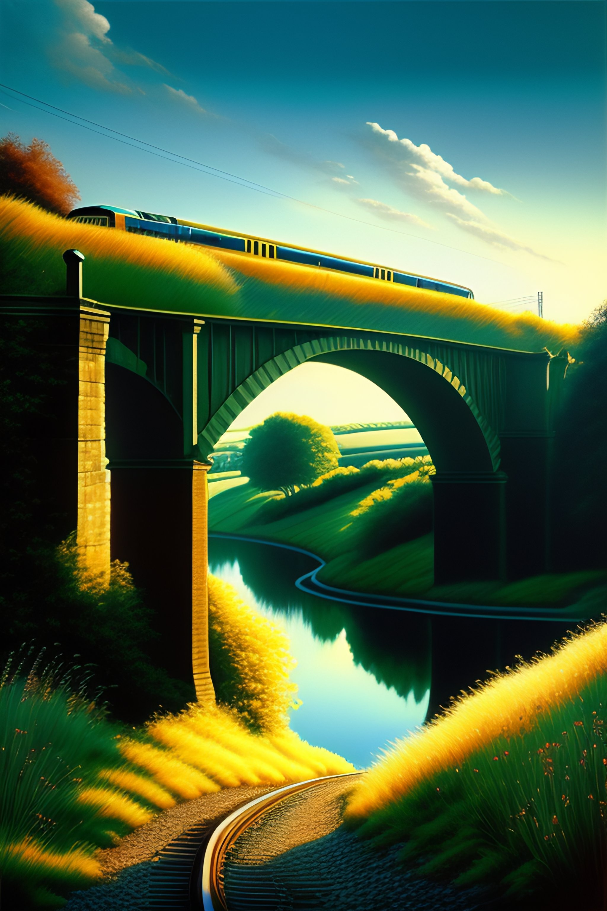 Lexica - UK rail poster, 1990s, countryside, bridge, summer, humid ...