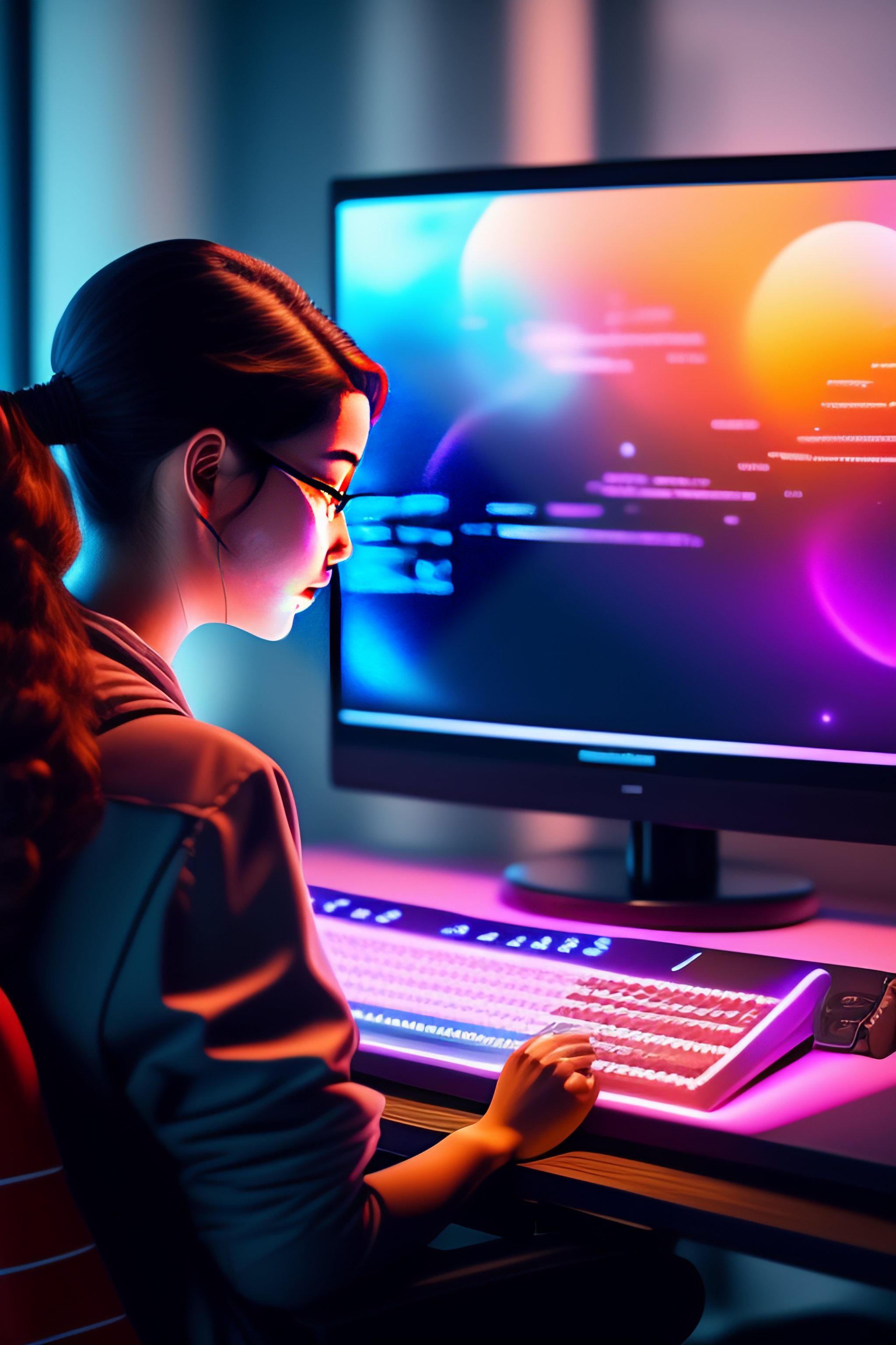 Lexica - A nerdy girl is programming at a computer in a room full of ...