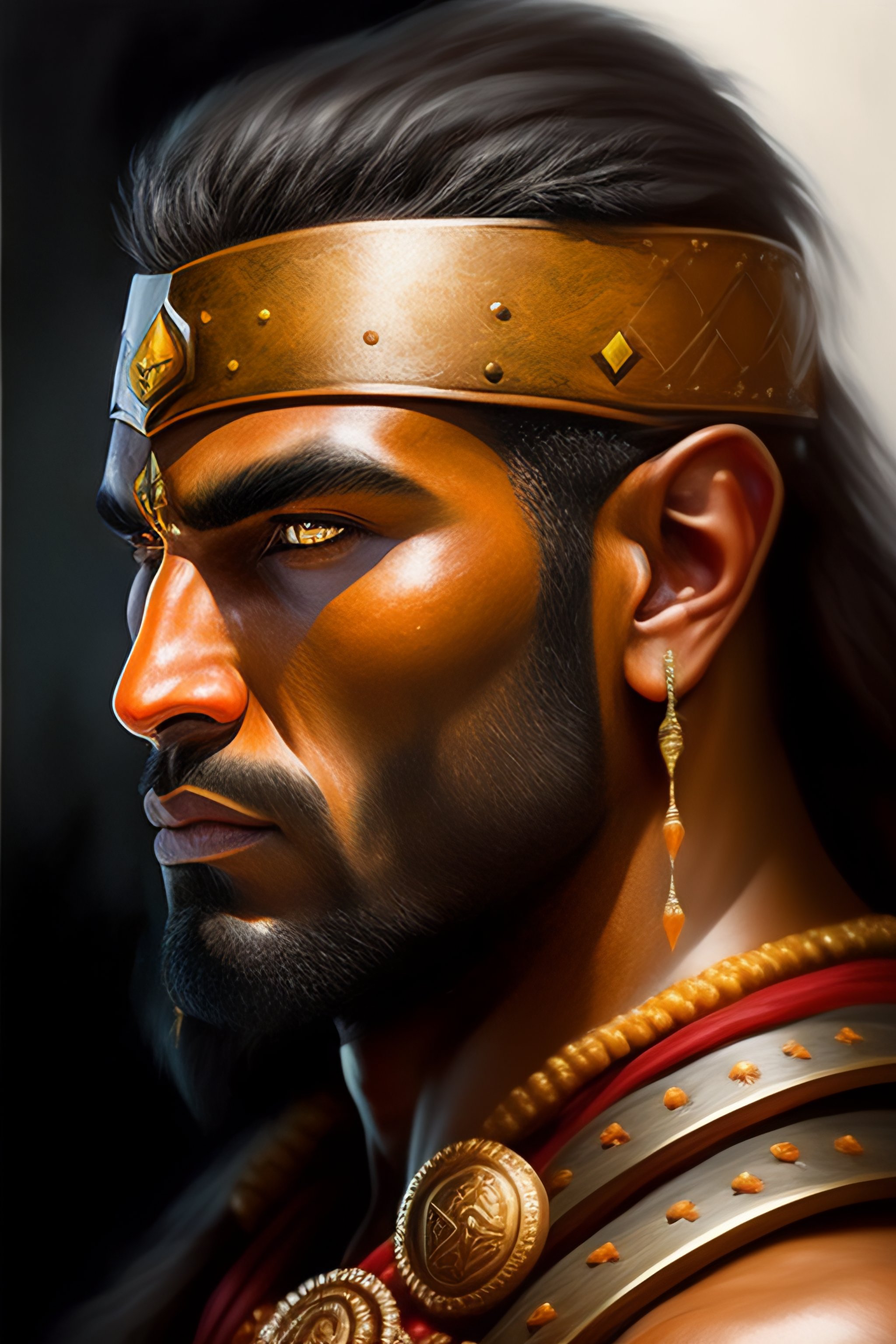 Lexica - Human barbarian oil painting with orcish face and olive skin d ...