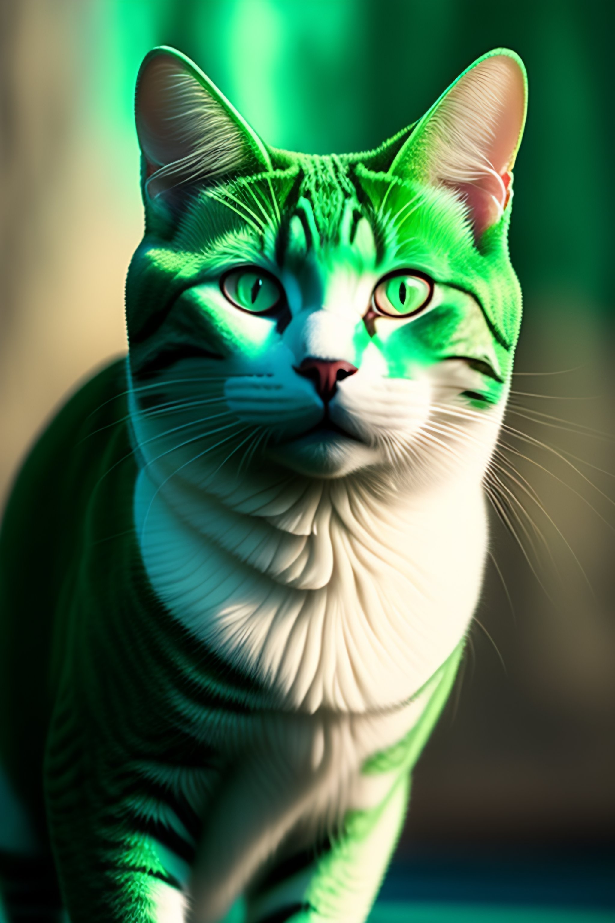 Lexica - Mint green cat,its tongue is bright green,furry,anthropomorphic