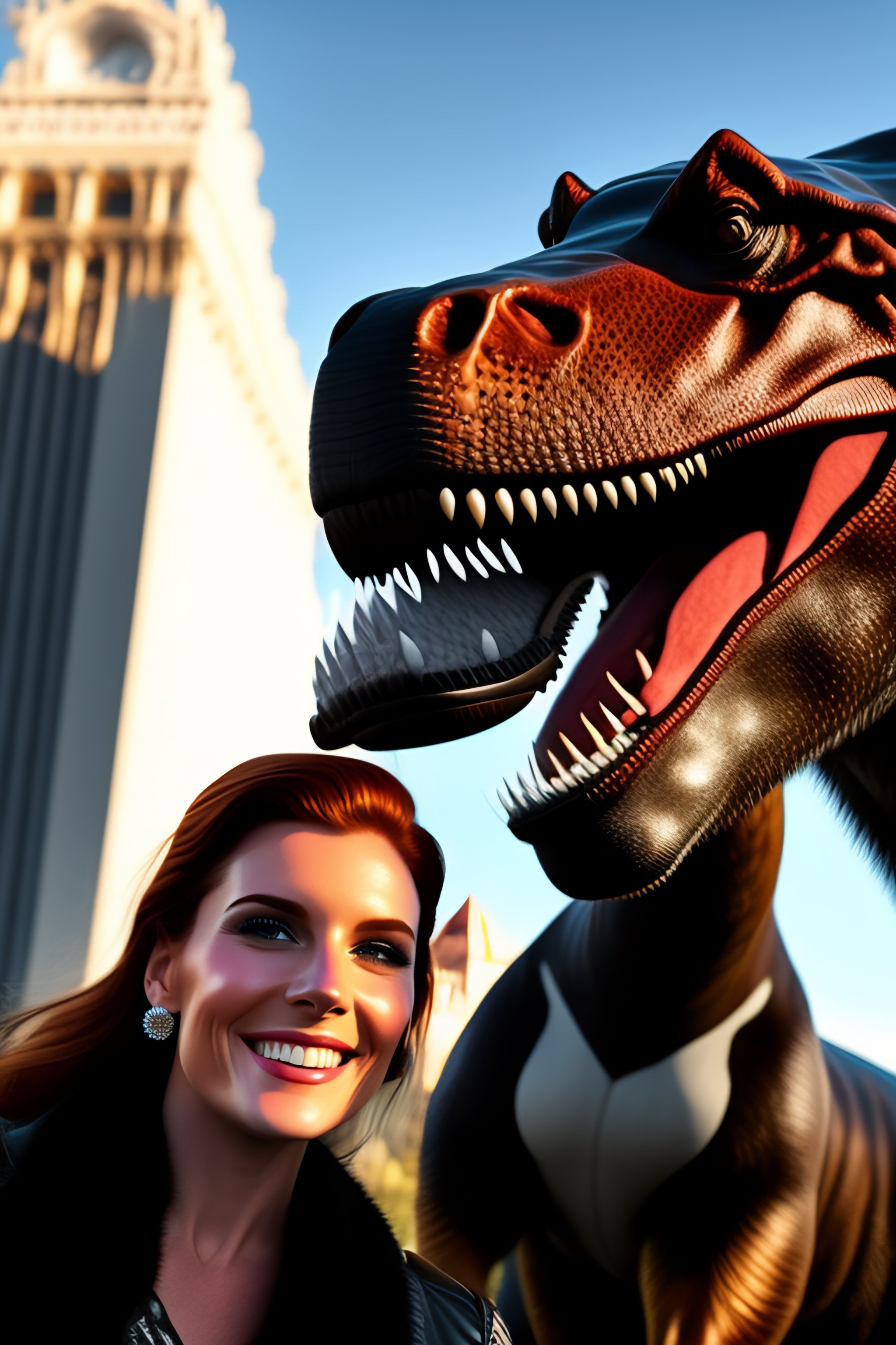 Lexica - Holland Taking a selfie with a t-rex