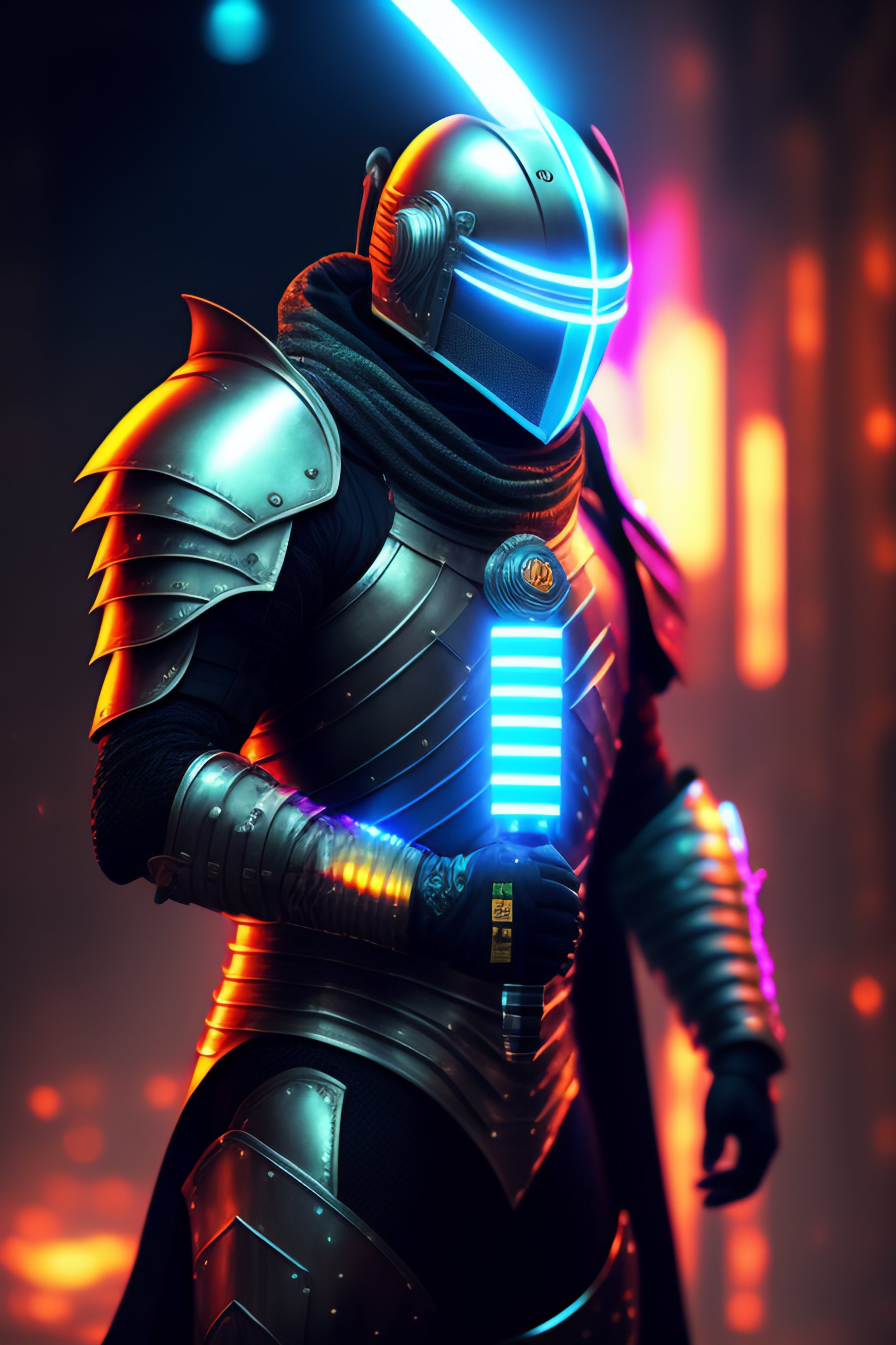 Lexica - Medieval knight with futuristic armor and electronic gadgets ...