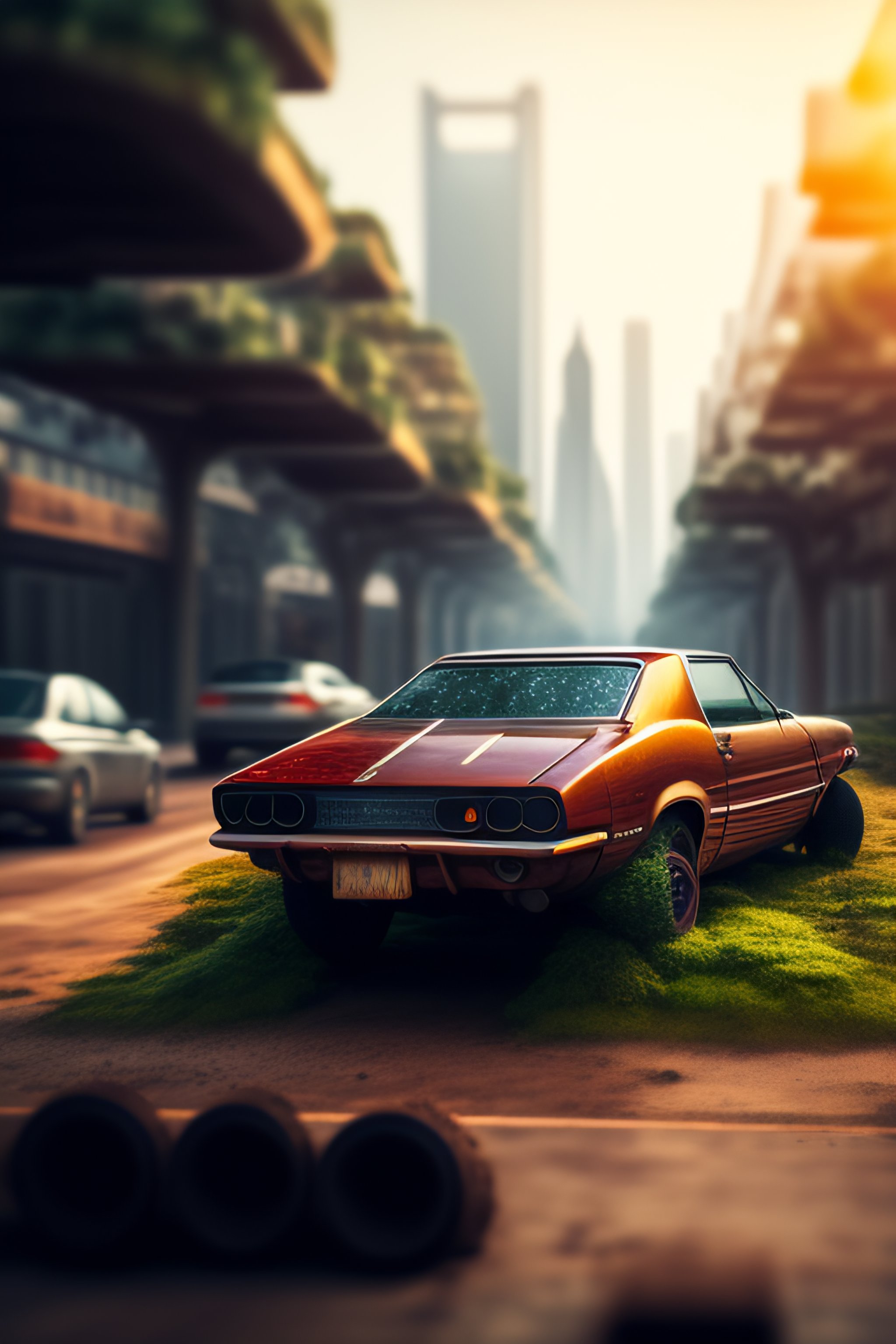 Lexica - 4k view of a car covered in vegetation with rusty body in a ...