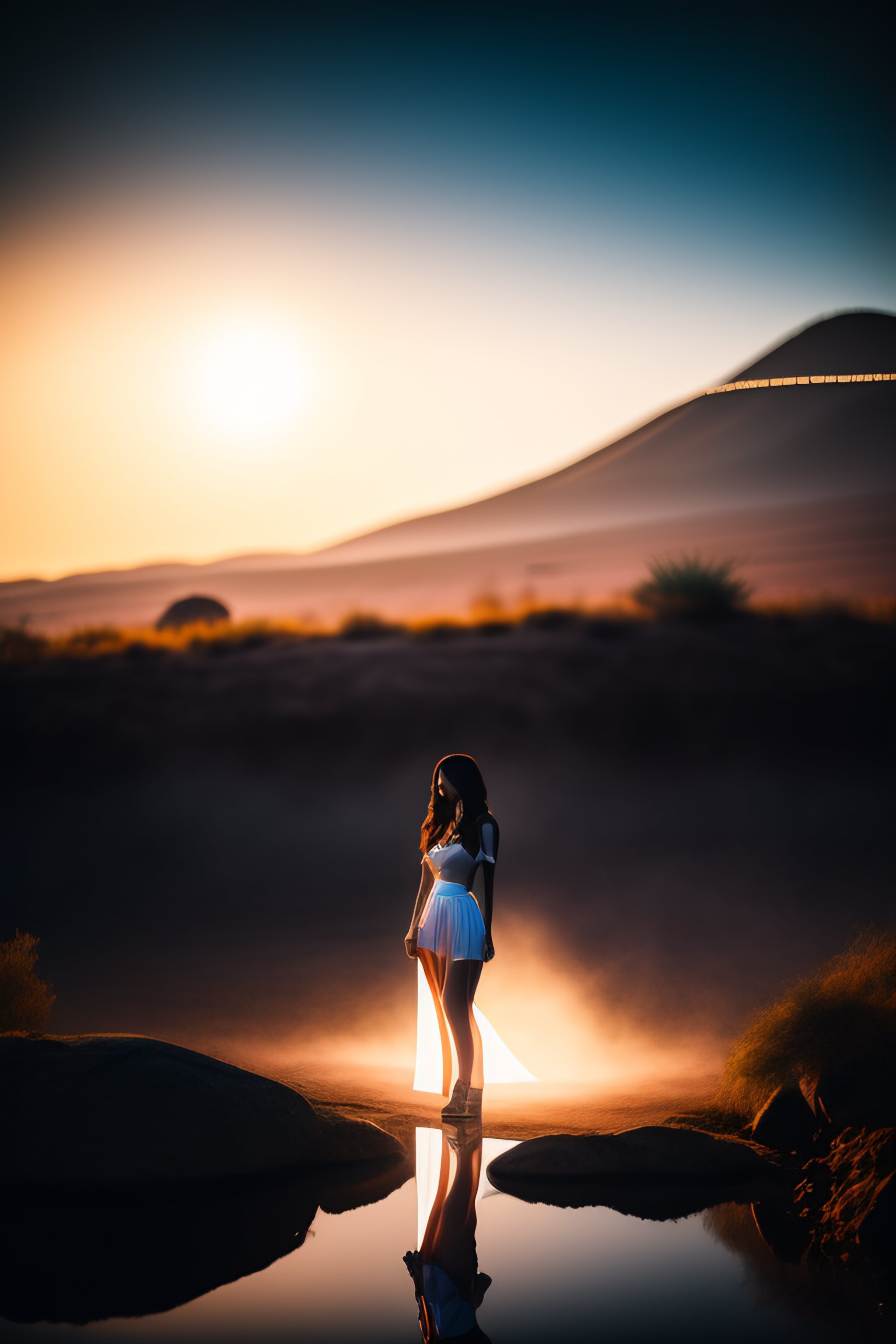 Lexica - Slim lightly dressed woman standing over a hotspring by personalami cinematic lighting