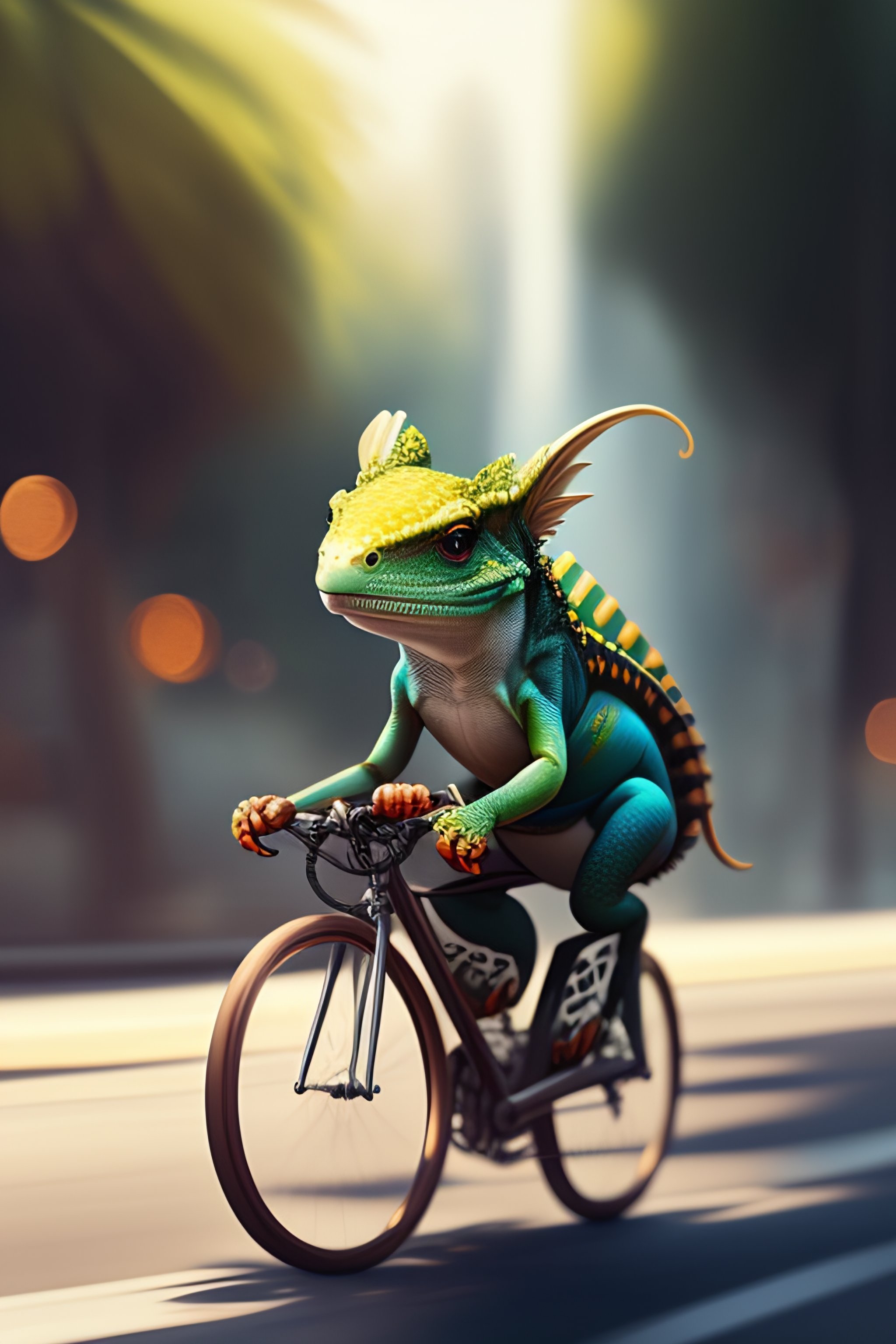 Lexica - A lizard cycling with a helmet bicycle by greg rutkowski ...