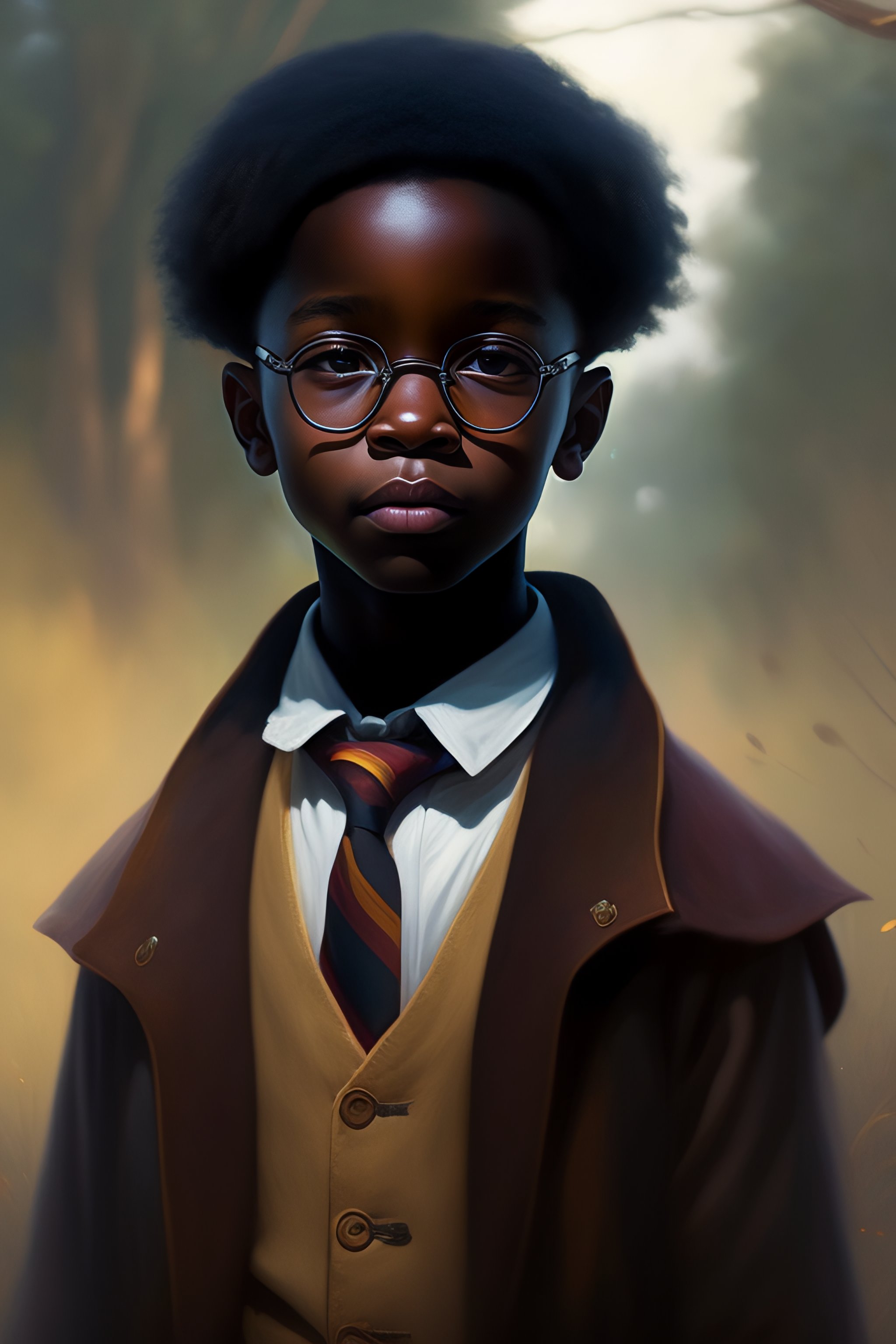 Lexica - Full shot young african harry potter, creepy, unsettling ...