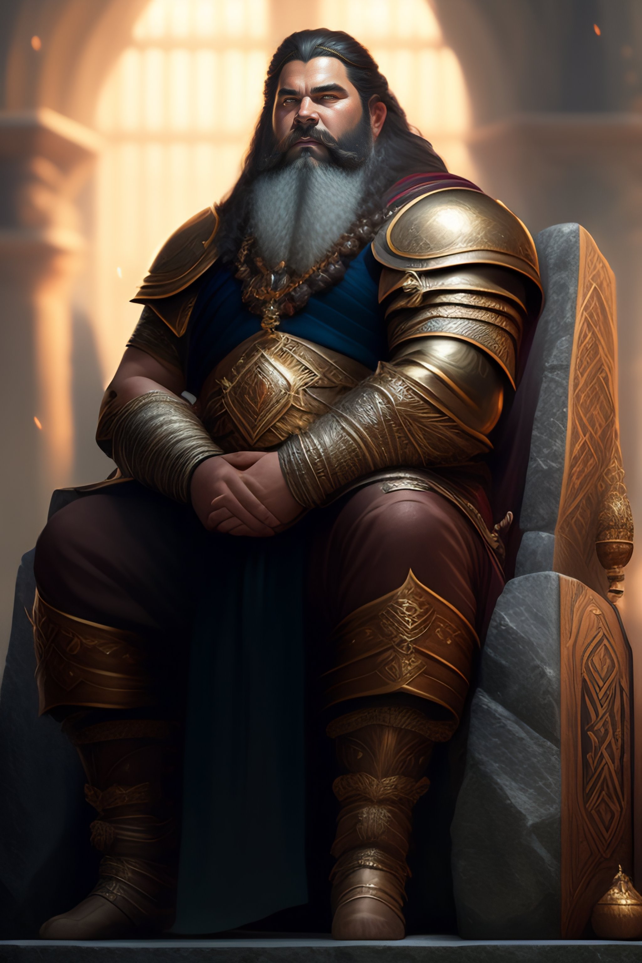Lexica - Portrait of an ancient dwarven king sitting on a carved stone ...
