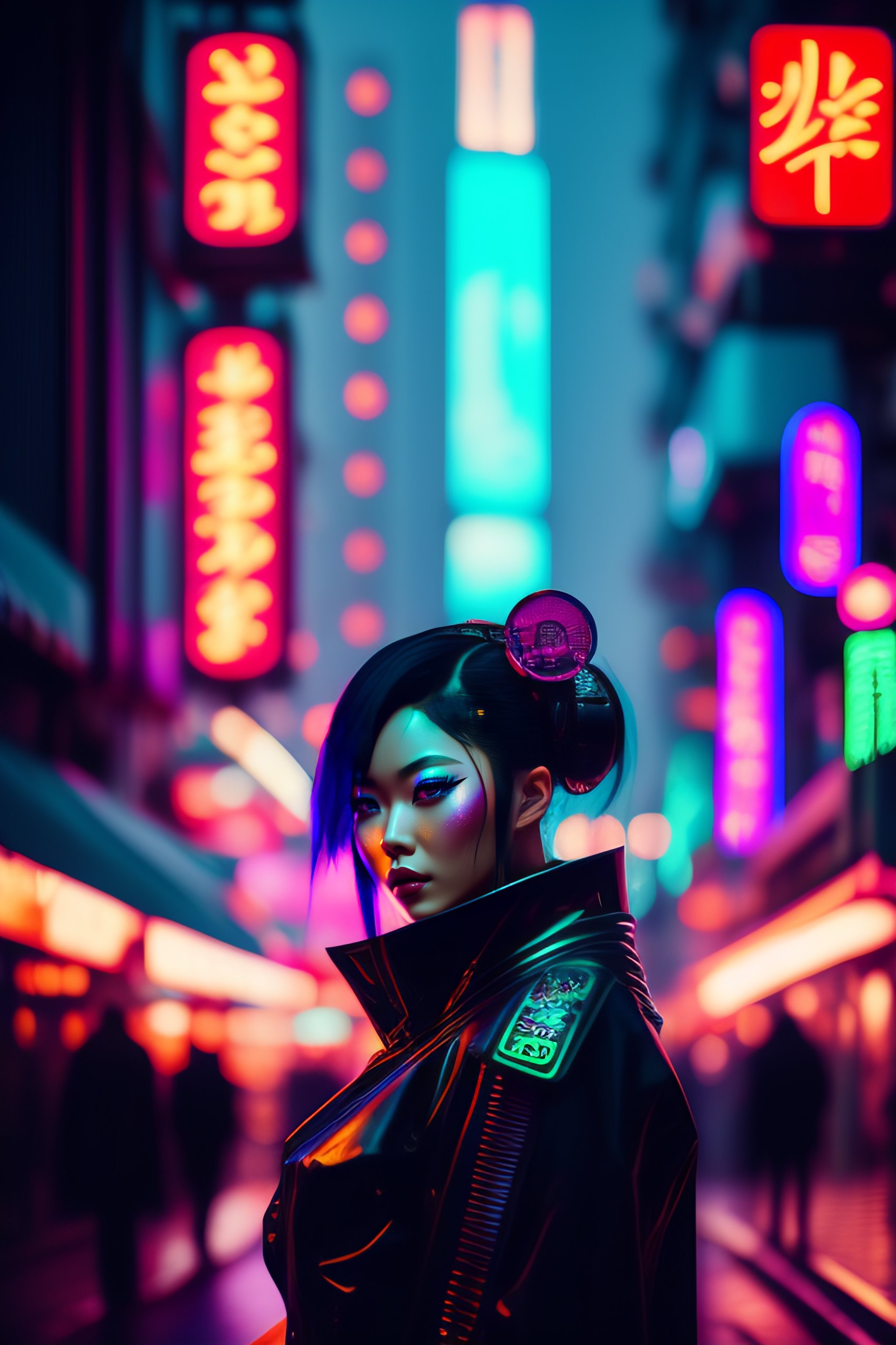 Lexica - Cyber goth Geisha in a tokyo street, Pretty Face, Beautiful ...