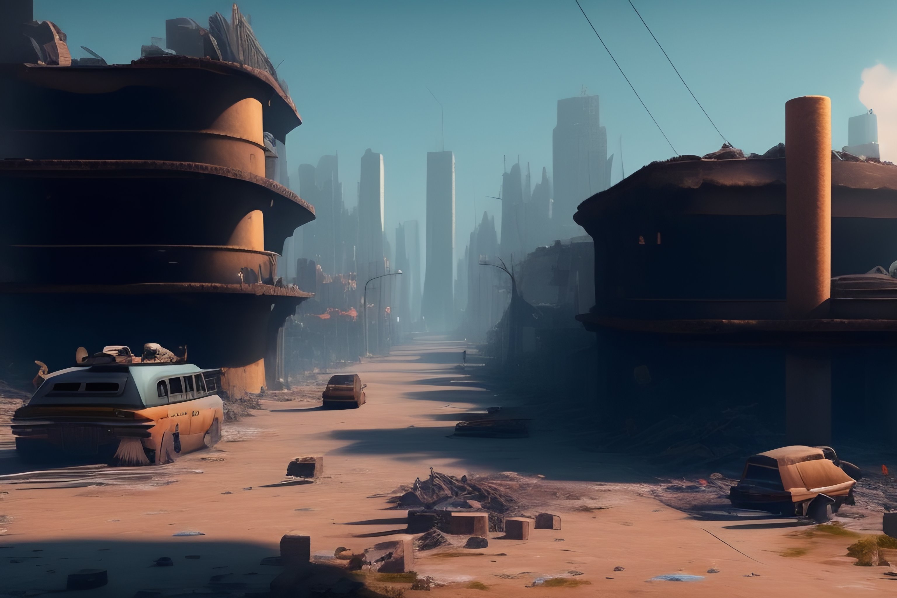 Lexica - An apocalyptic city with lots of broken buildings and rubble ...