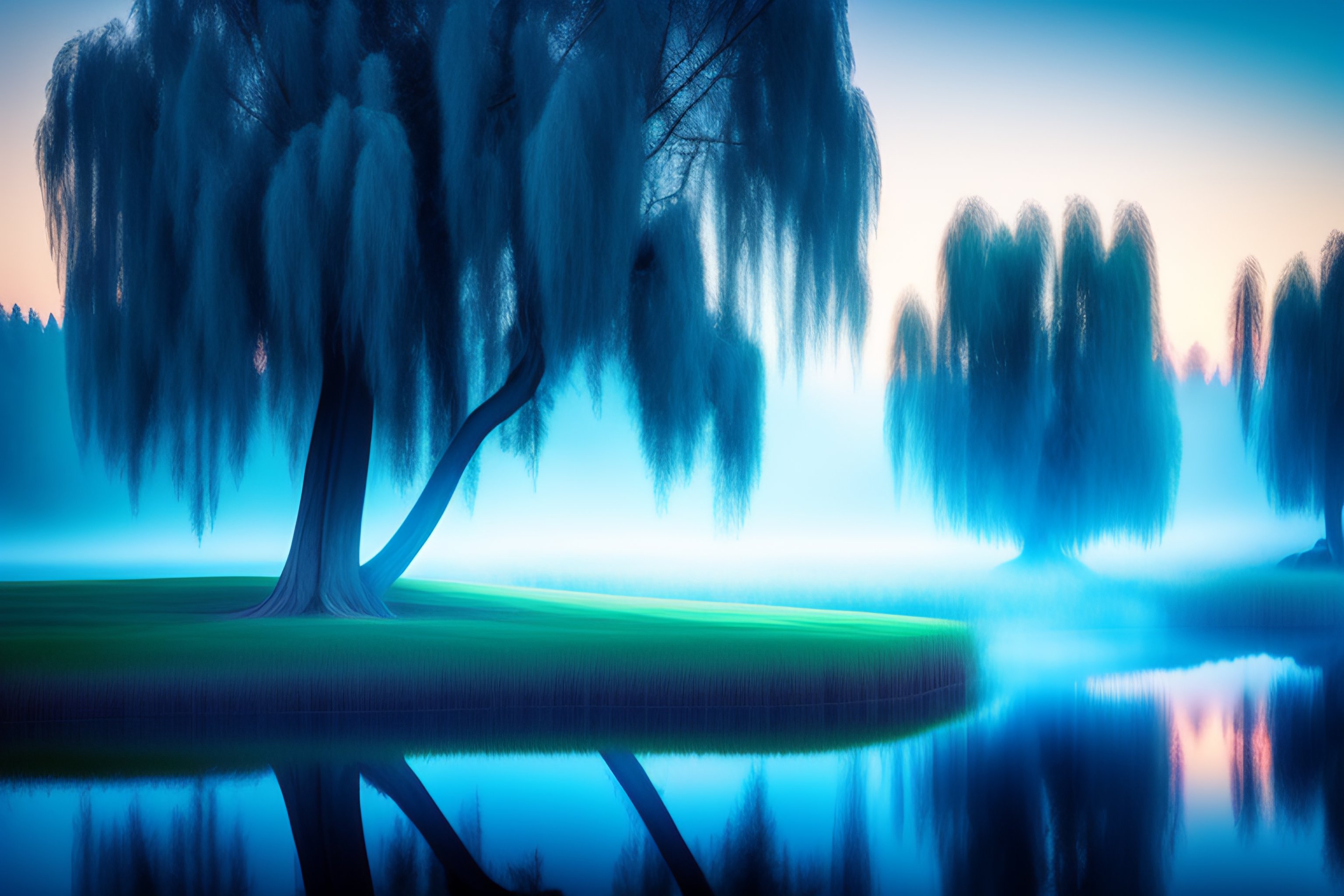 Lexica - Glowing big blue willow tree