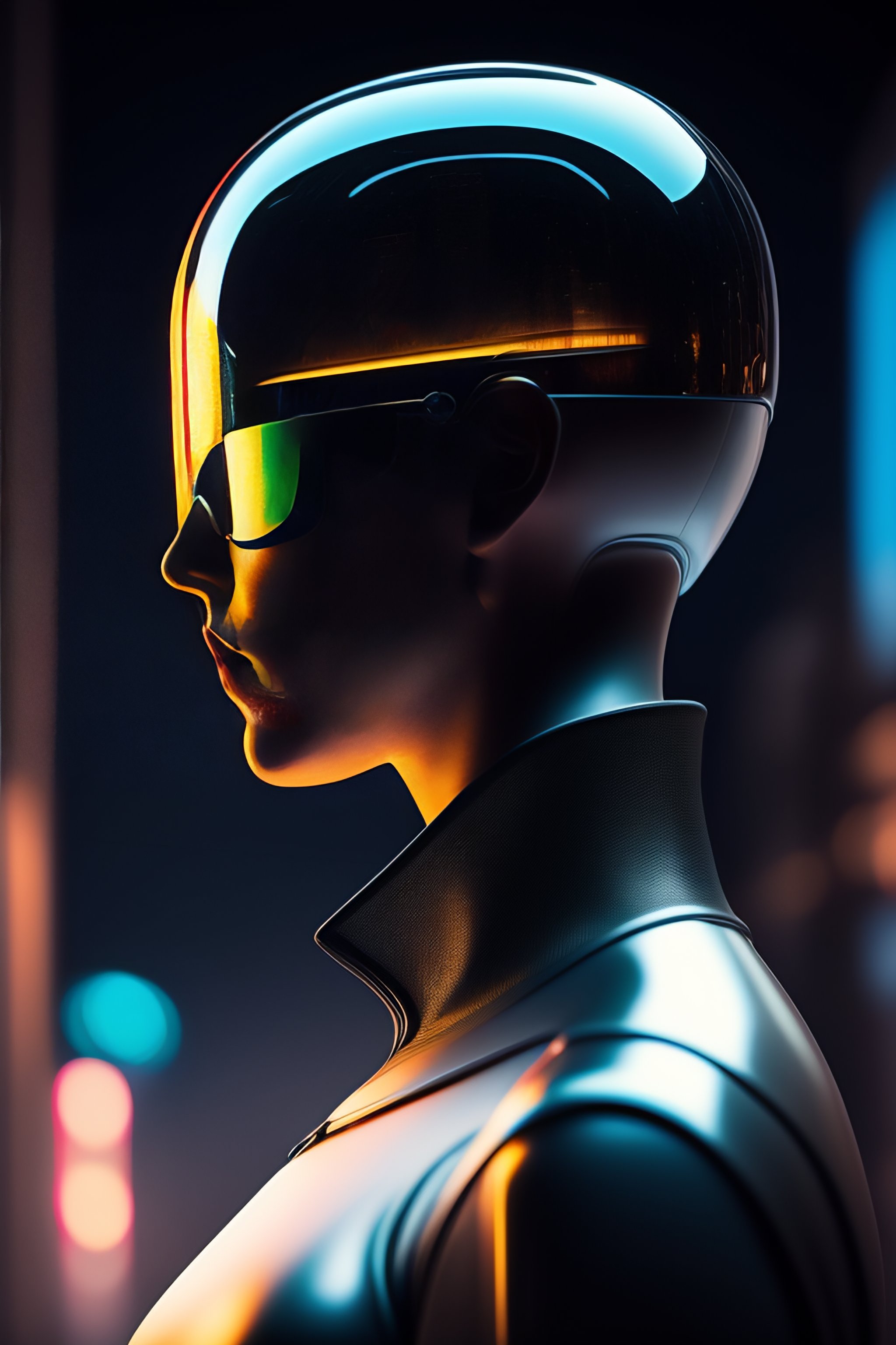 Lexica - Faceless android made of glass in a cyberpunk setting, dark ...