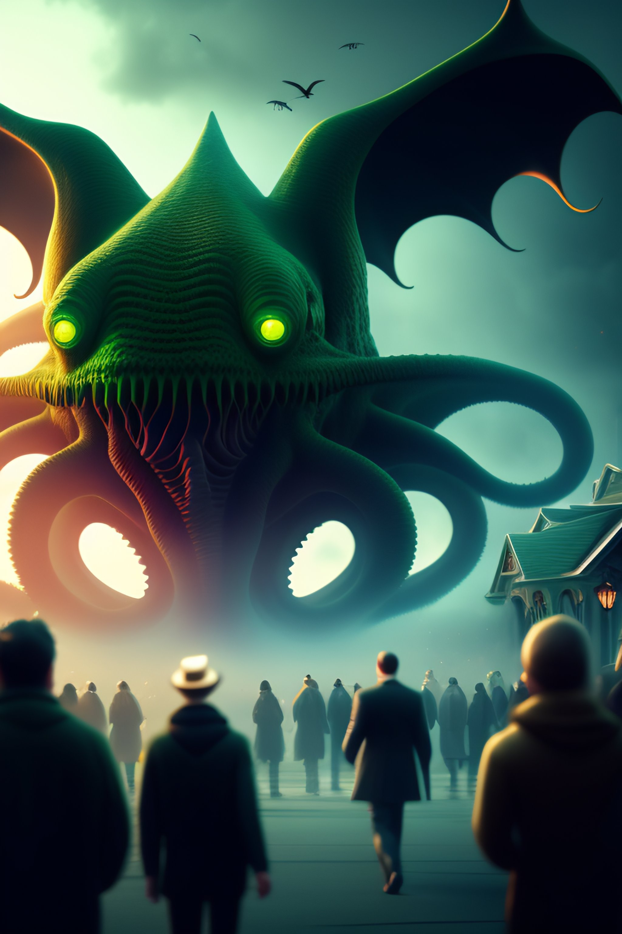 Lexica - An afraid running crowd of people in a haunted version of ...