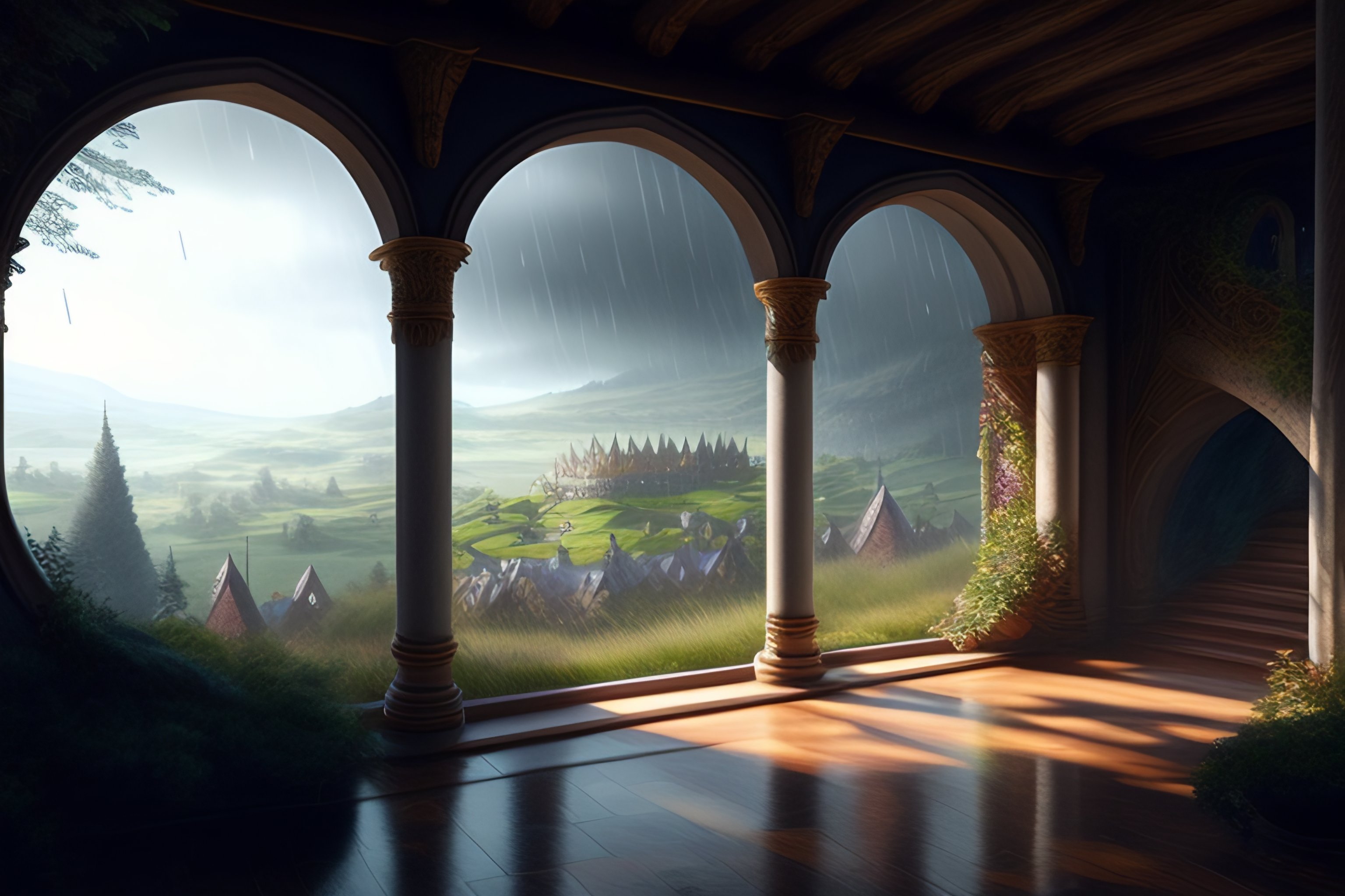 Lexica - Interior fantasy elven castle looking out window, hyper ...